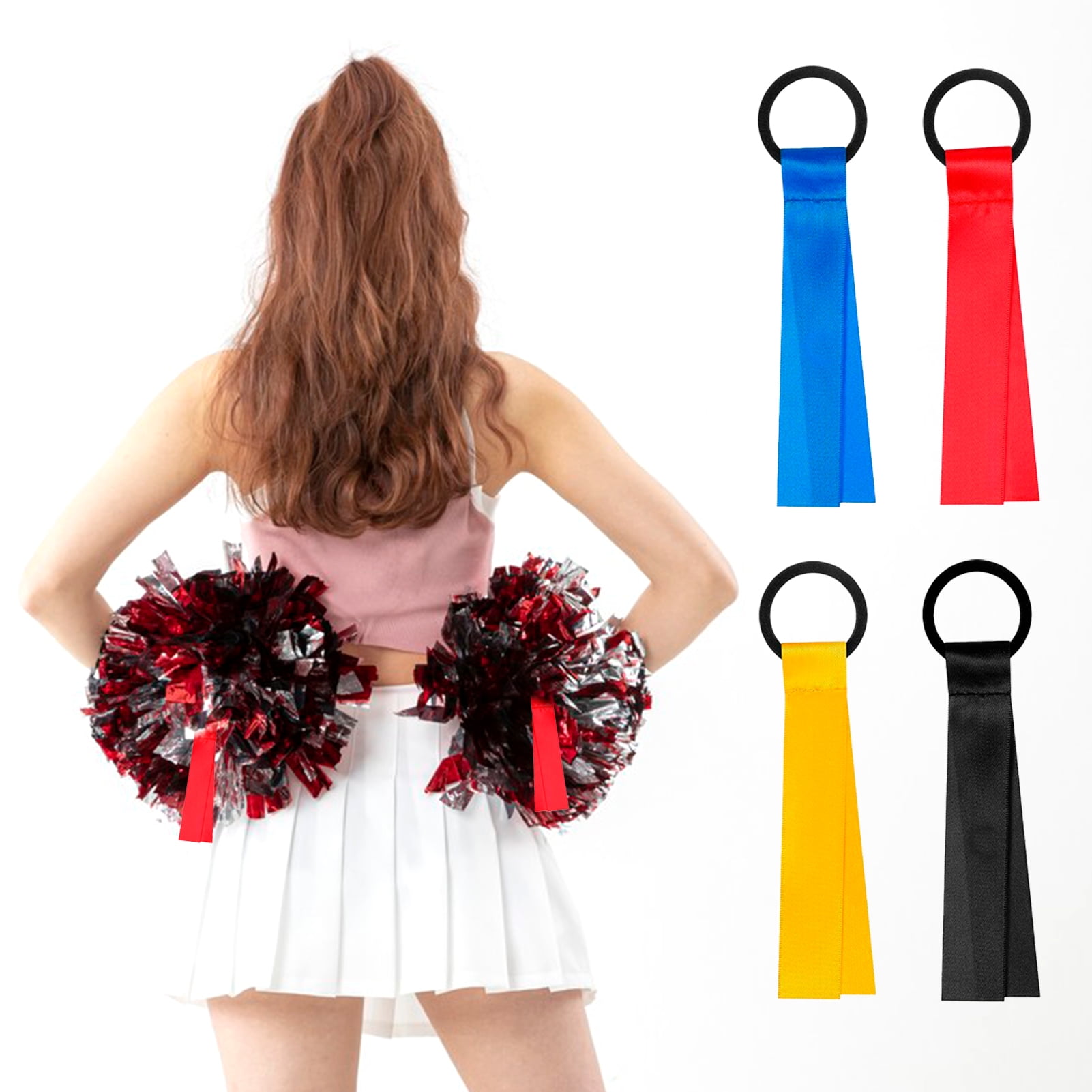 Sioweci 48 Pcs Cheerleader Pom Poms Name Tags Cheerleading Ribbon ...