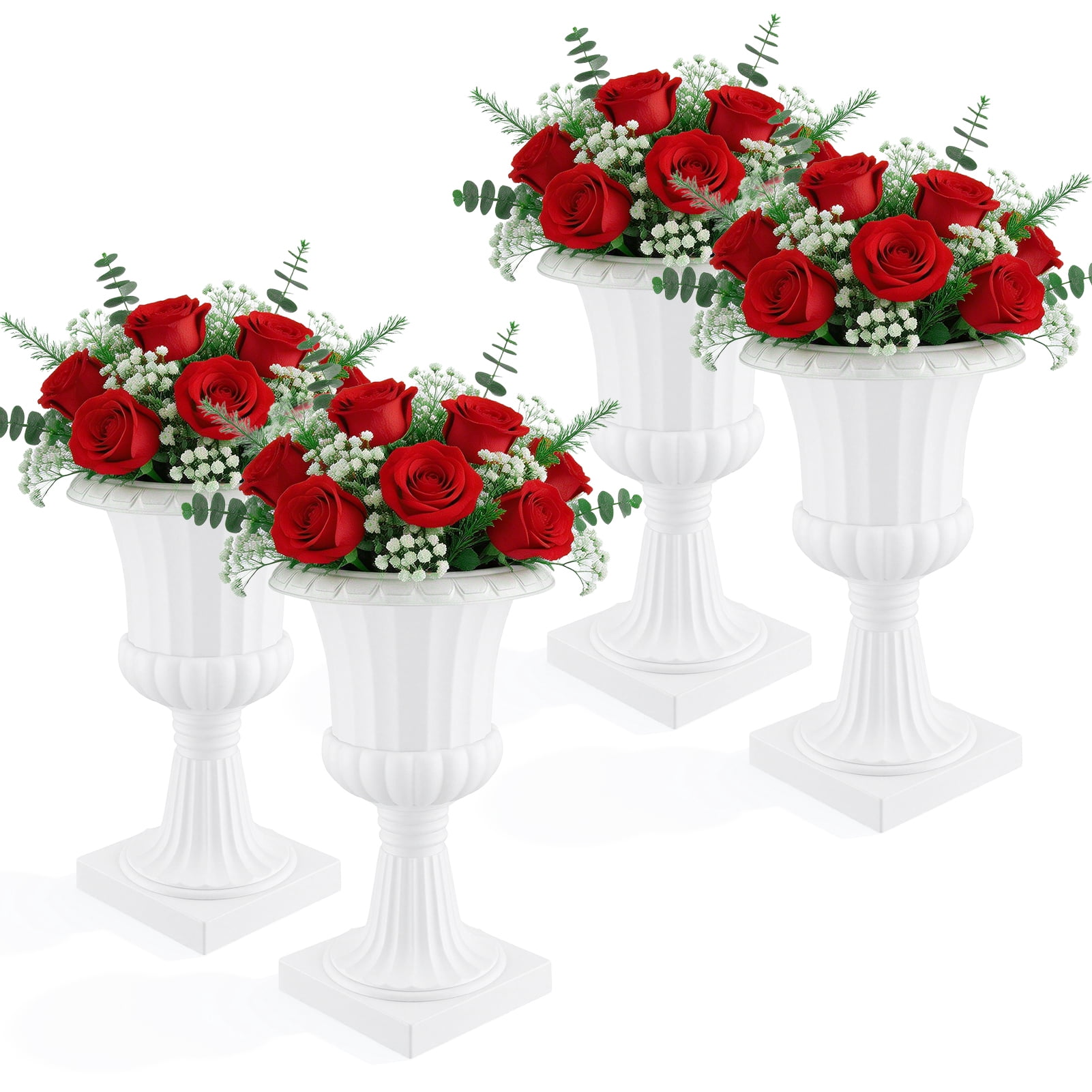 Sioweci 4Pcs 19.7"Tall Plastic Urn Planter, Opening Classic Round ...