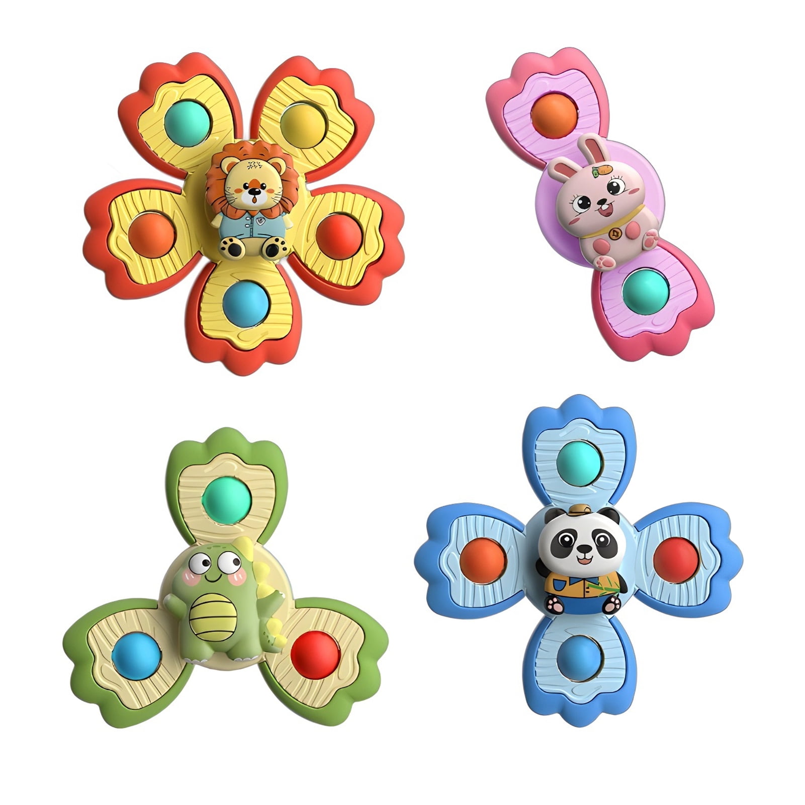 Sioweci 4Pcs Baby Spinner Toy with Suction Cup Cartoon Lion Dinosaur ...