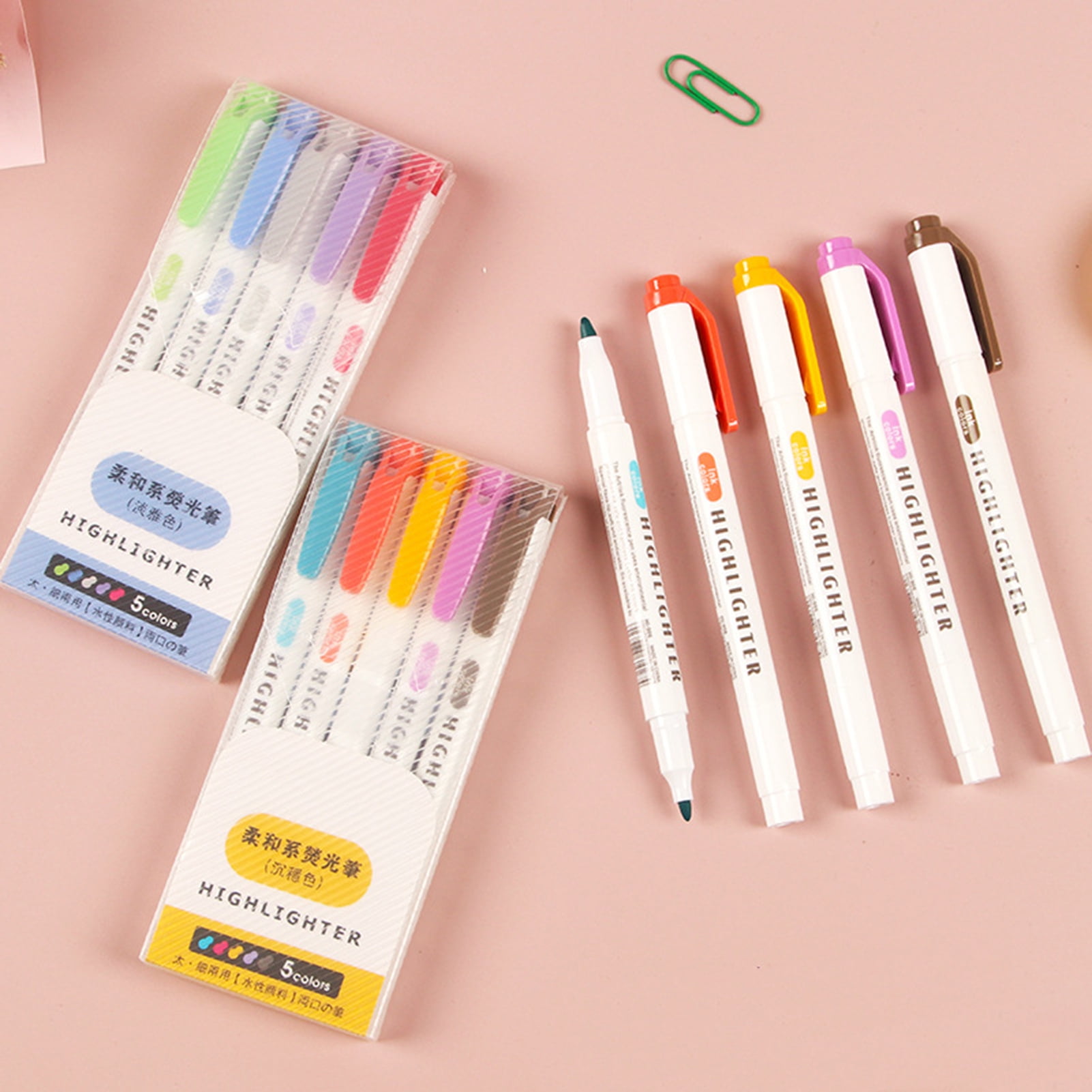 Sioweci 5Pcs Fluorescent Marker Pen Double Head Light-coloured Uniform ...