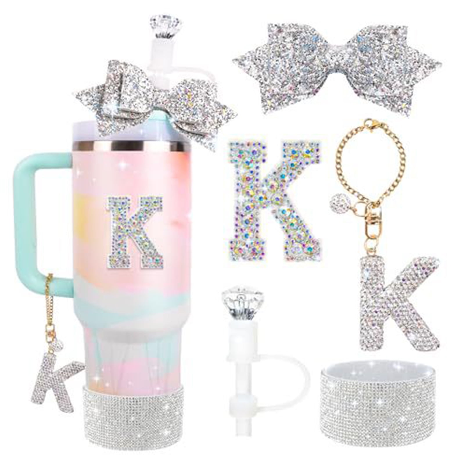Sioweci 5Pcs Rhinestone Straw Cover Set for Water Bottles Silicone Boot ...
