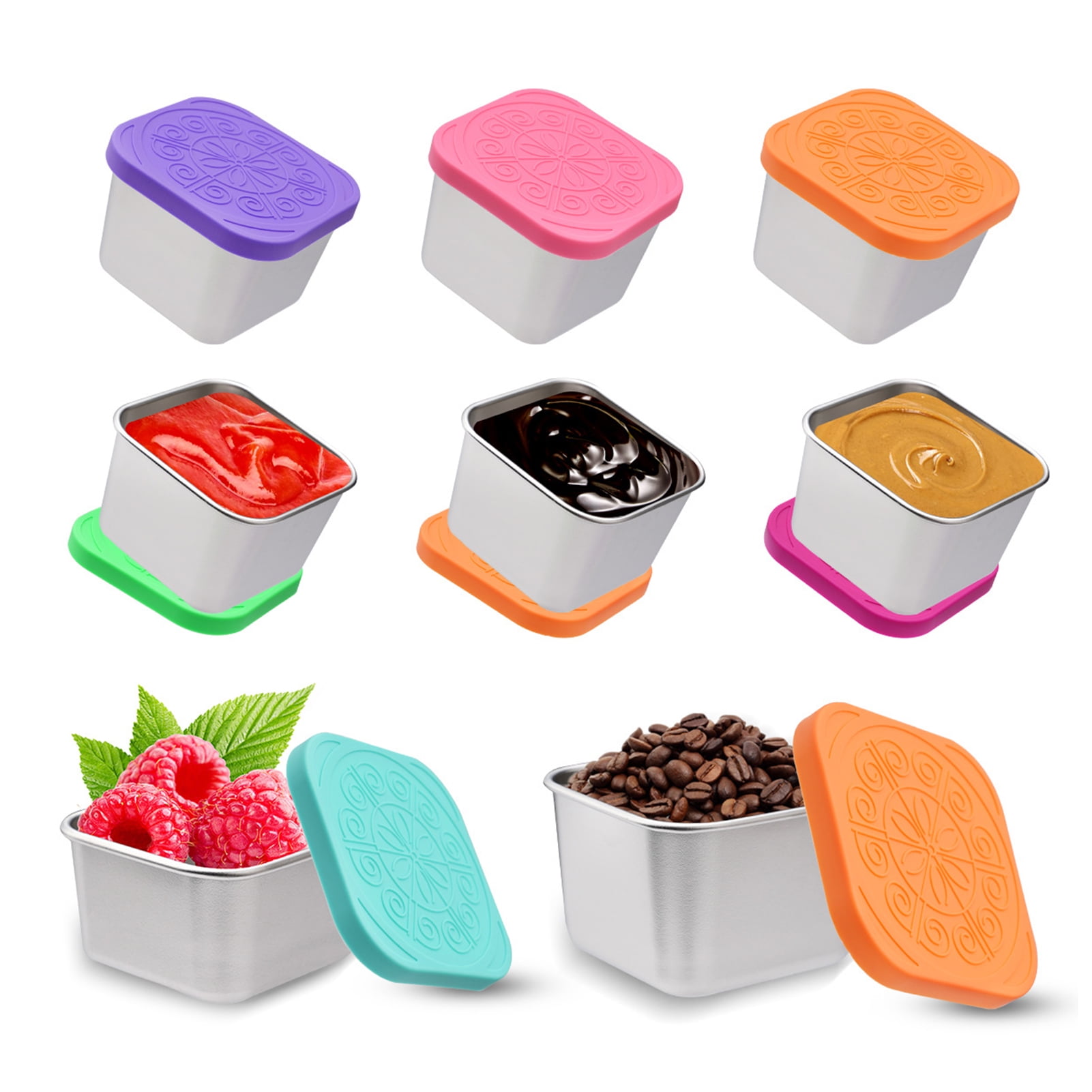 Sioweci 6 Pcs Sauce Cup with Leakproof Silicone Lid Stainless Steel ...