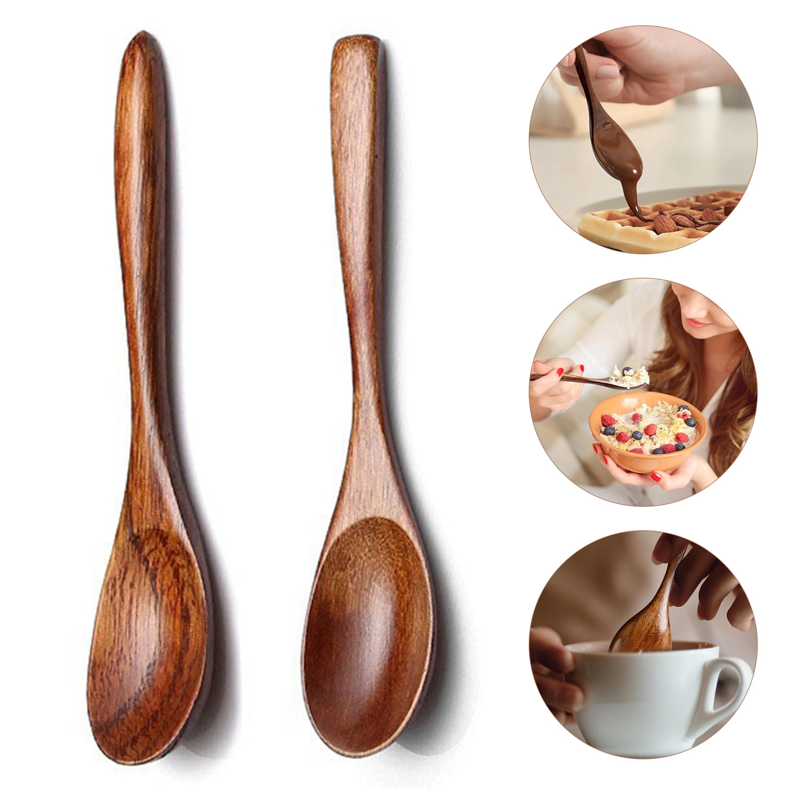 Sioweci 7Pcs Small Wooden Spoons Set Eco Friendly Long Handle Mini ...
