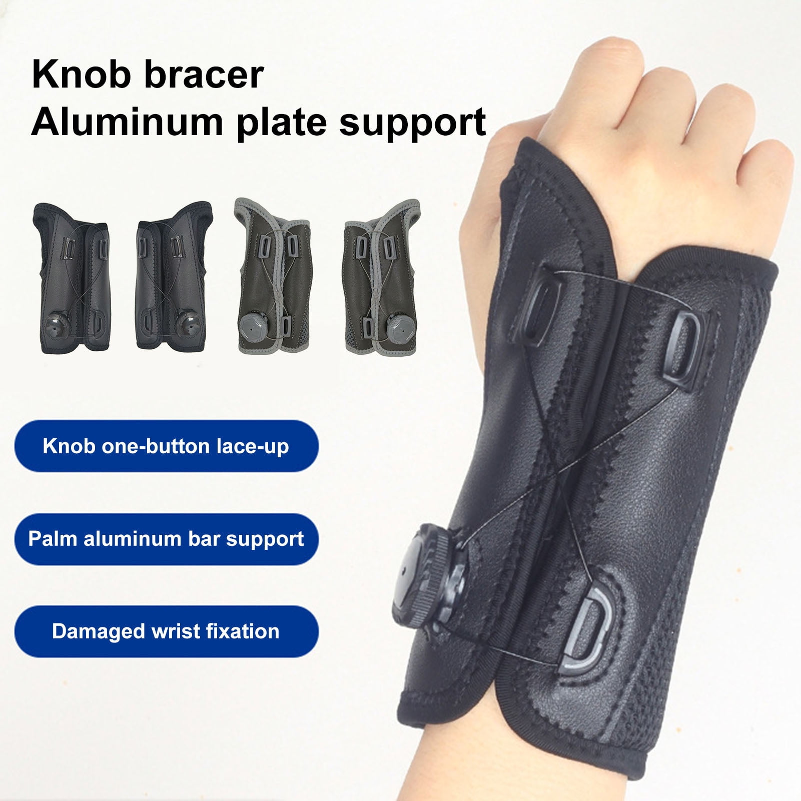 Sioweci Adjustable Wrist Brace Faux Leather Wrist Support Splint Men ...