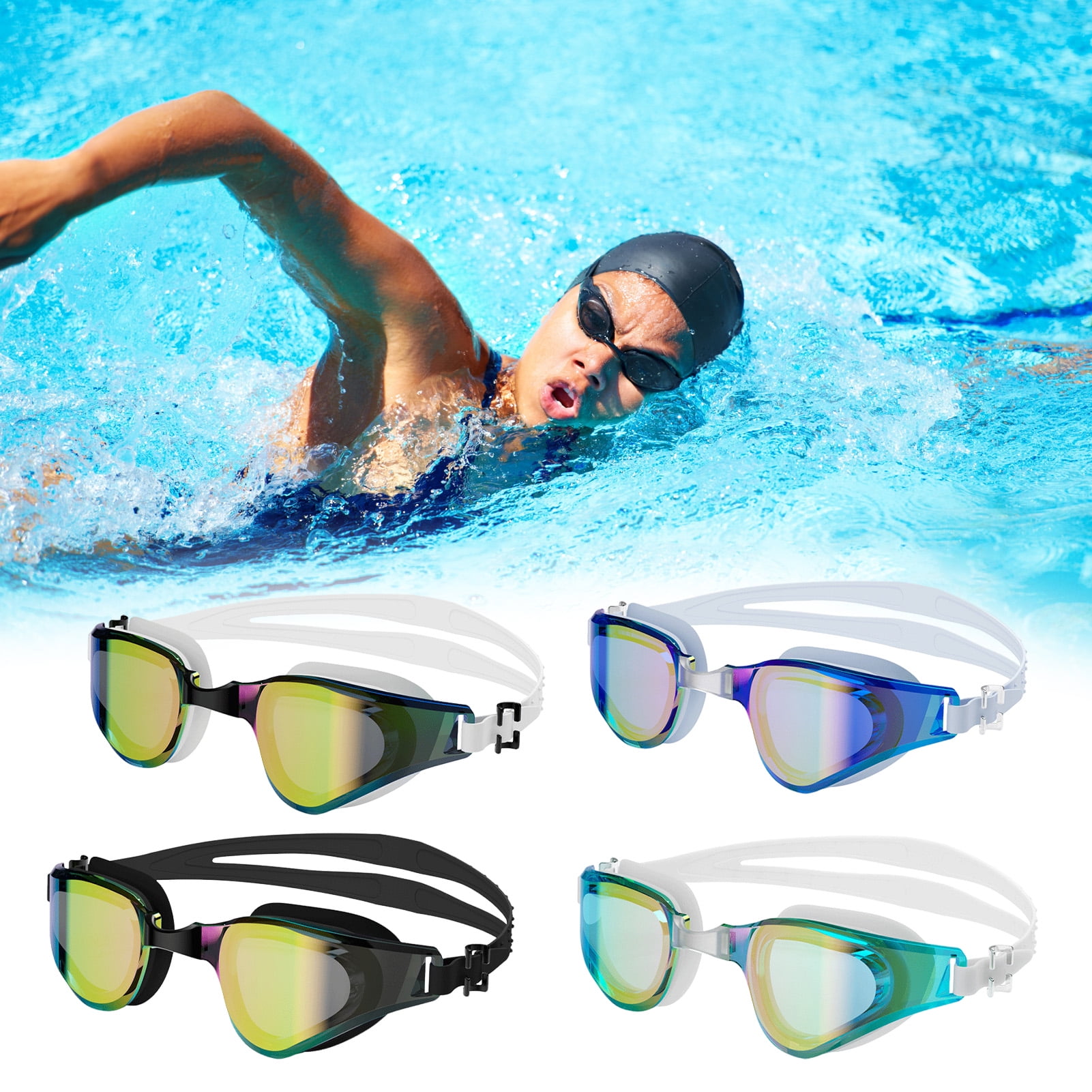 Sioweci Adults Swim Goggles Waterproof No Leakage Anti Fog UV Clear ...