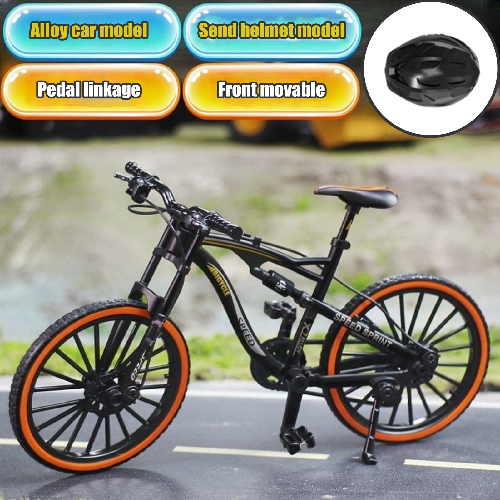 Sioweci Alloy Bicycle Model with Base Helmet Rotary Pedal Wheels ...