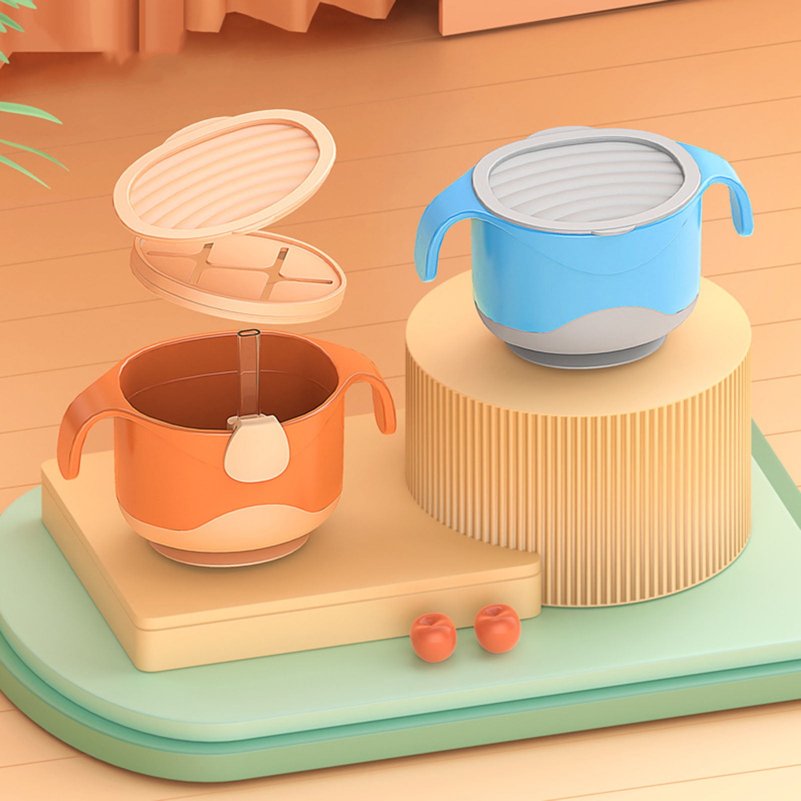 Sioweci Baby Soup Bowl 3 in 1 Buckle Straw Dust-proof Lid Suction Cup ...