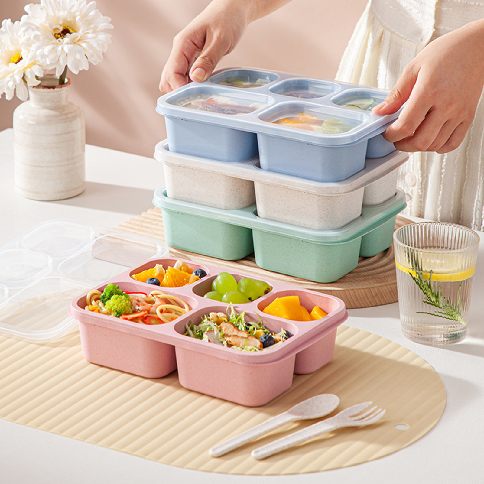 Sioweci Bento Lunch Box Containers for Adults Kids 5-Compartment ...