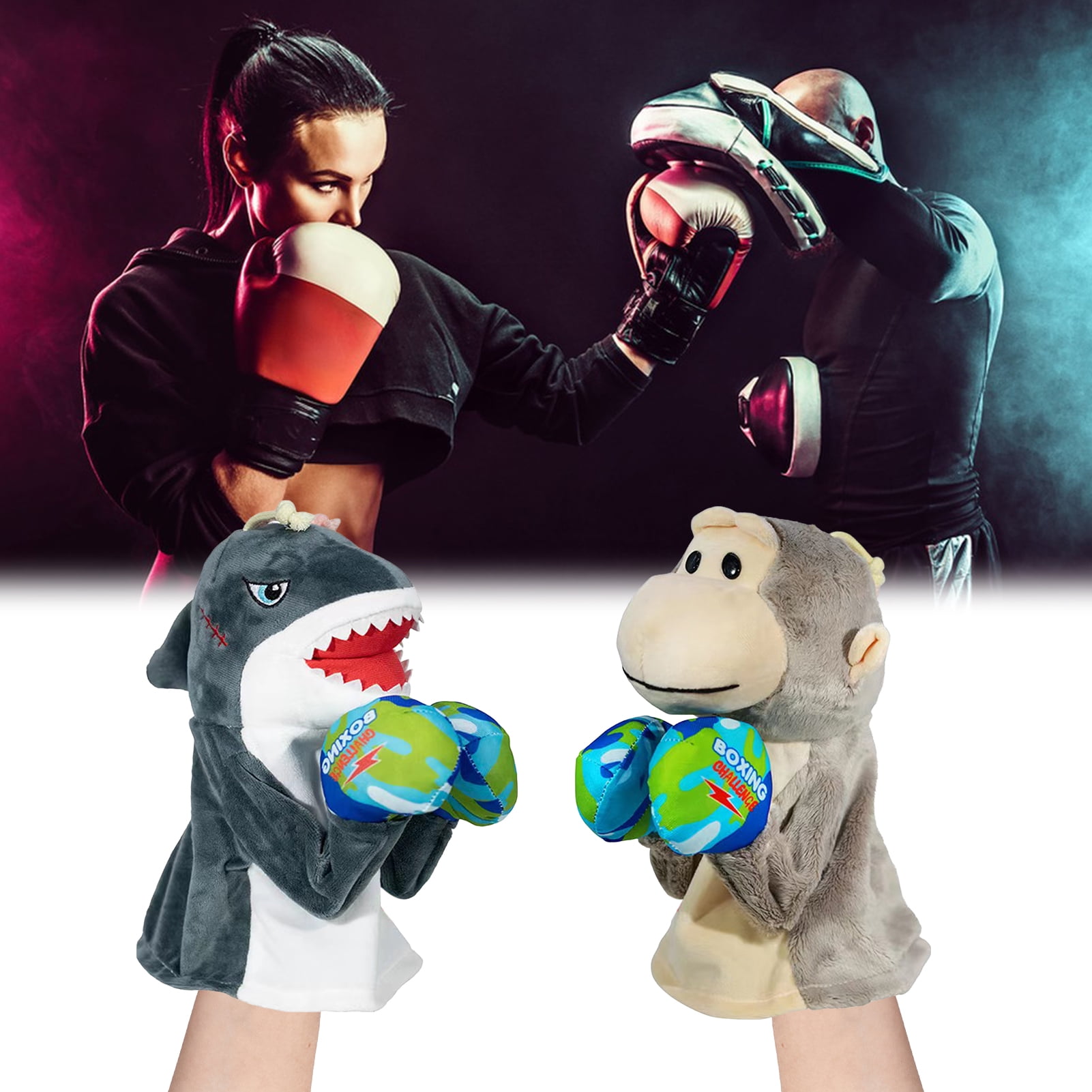 Sioweci Boxing Animal Hand Puppet Toy with Sound Kung Fu Monkey Shark ...