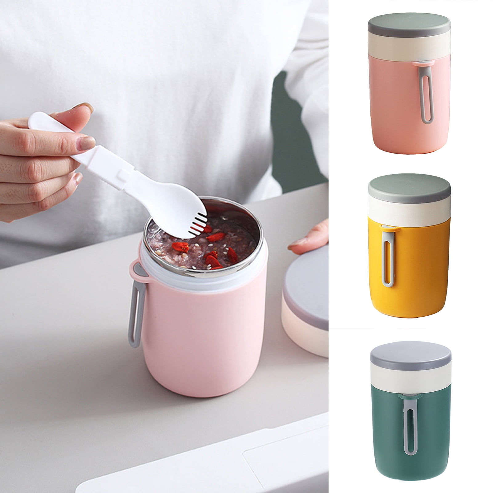 Sioweci Breakfast Cup with Lid Leak-proof Stainless Steel Liner Food ...
