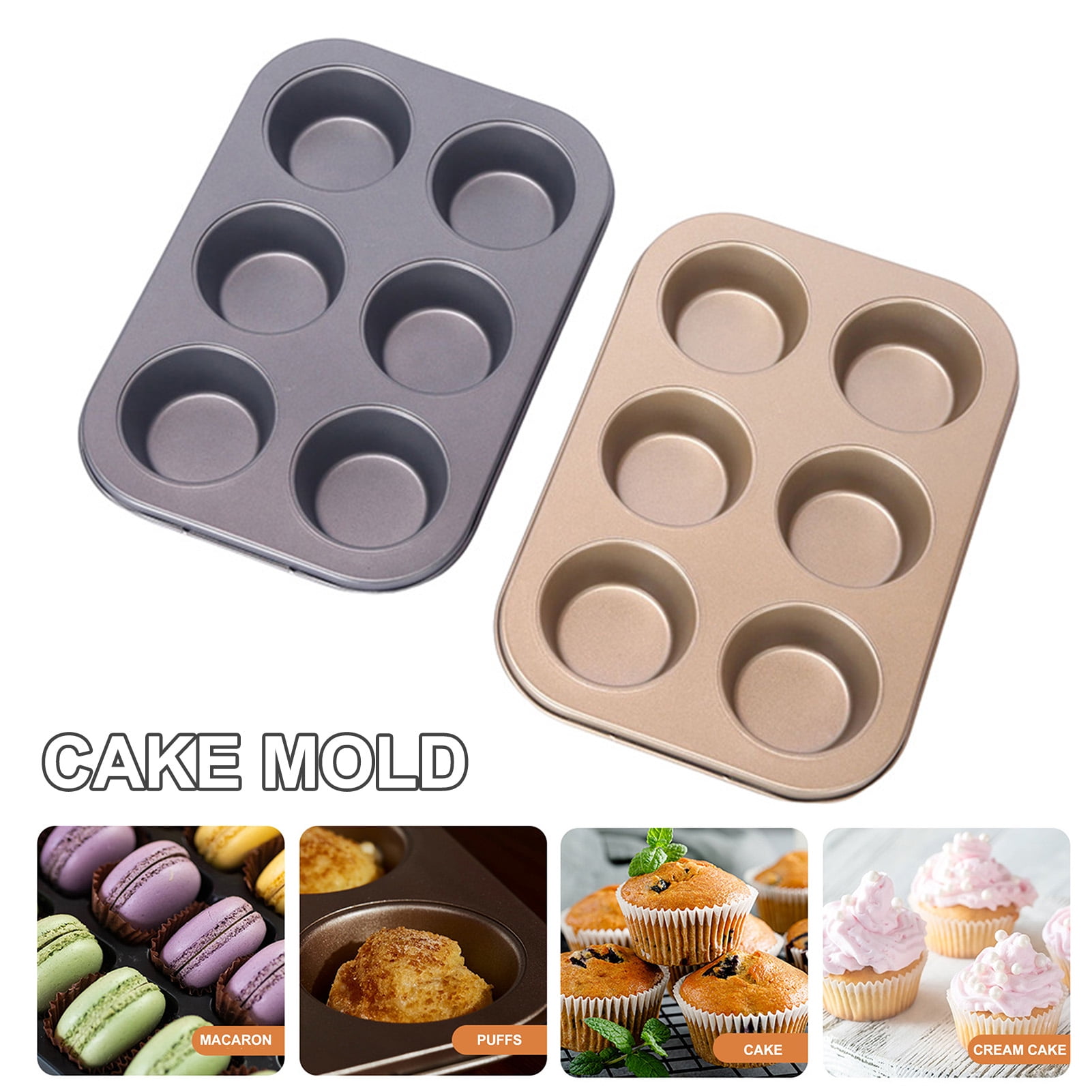 Sioweci Carbon Steel Round Cake Mold 6 Cavities Non-Stick Easy Release ...