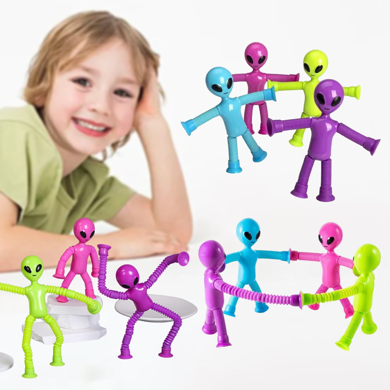 Sioweci Cartoon Aliens Telescopic Tube Toy with Suction Cup Stress ...
