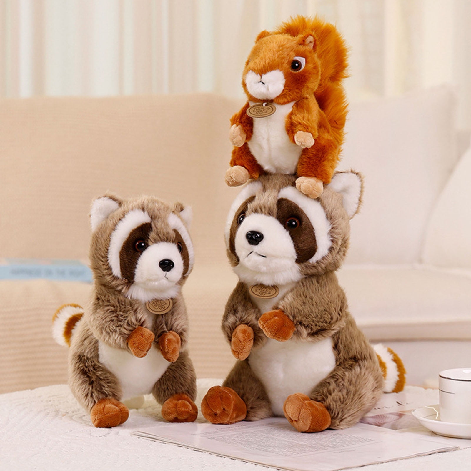 Sioweci Cartoon Squirrel/Raccoon Plush Toy Vivid 3D Look Soft Cute ...
