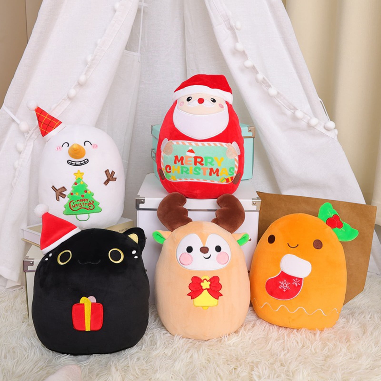 Sioweci Christmas Santa Claus Plush Doll Cute Cartoon Elk/Cat ...