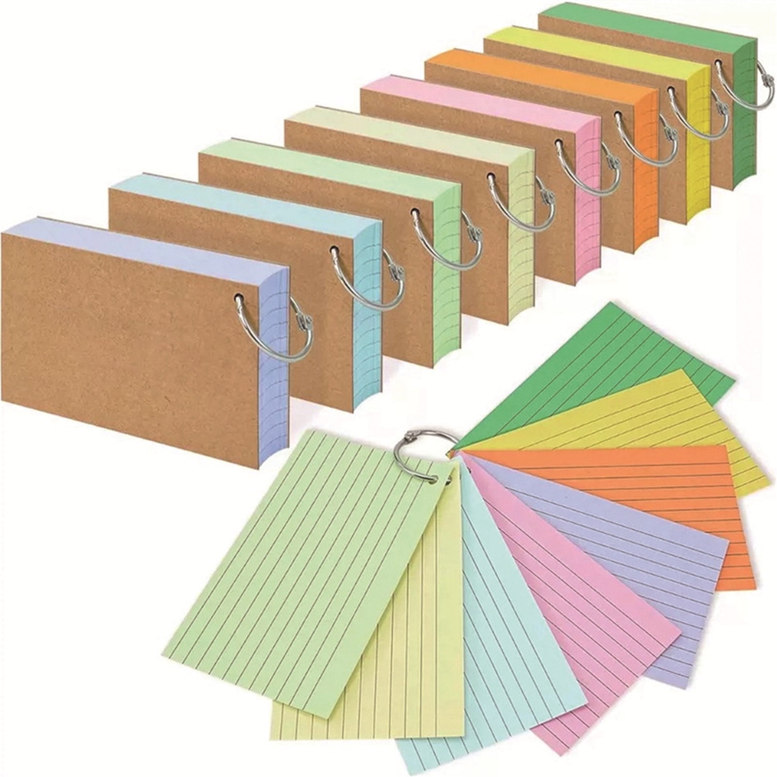 Sioweci Colored Index Cards Flash Cards with Metal Ring Smooth Writing ...