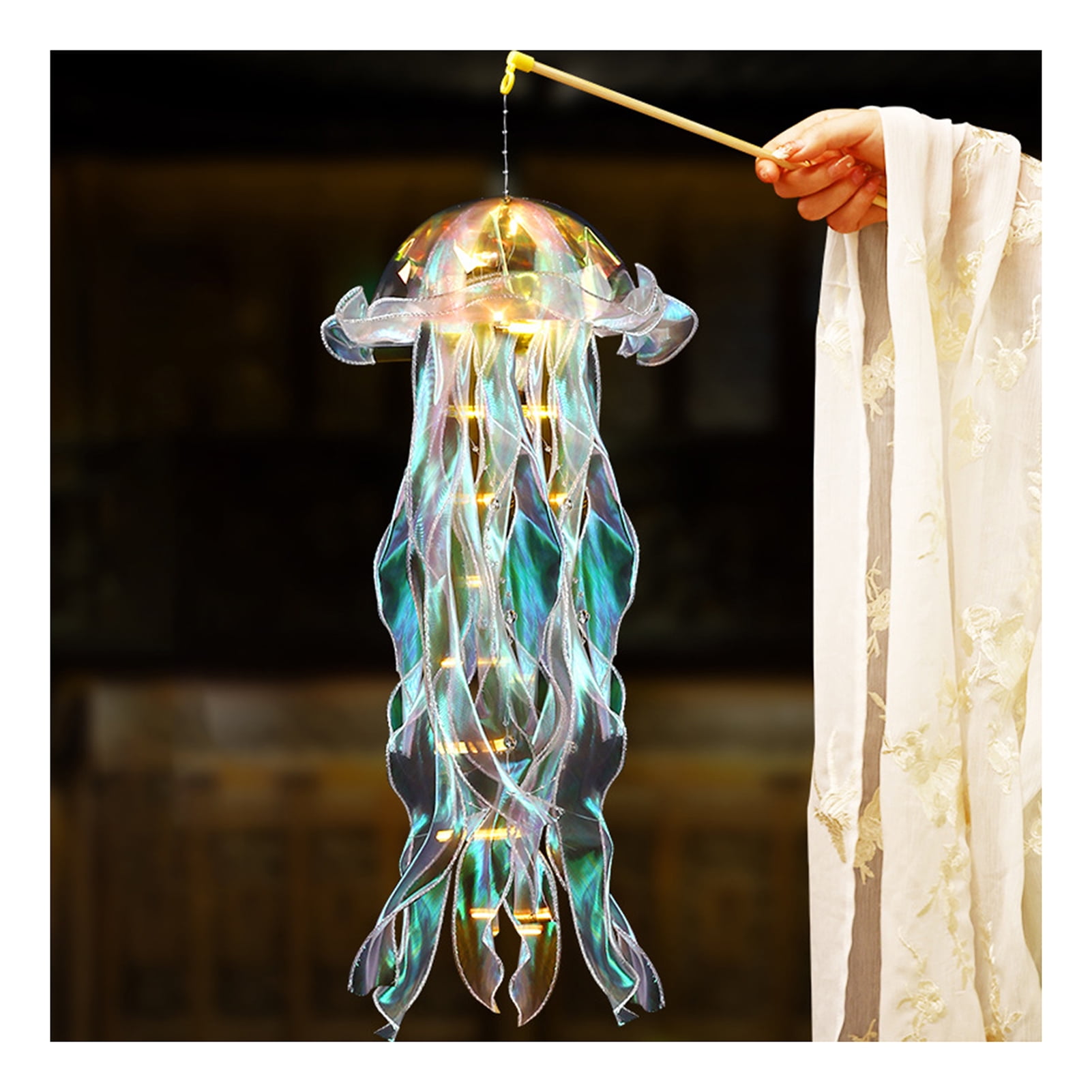 Sioweci Colorful Jellyfish Lamp with Long Lace Ribbon Portable ...