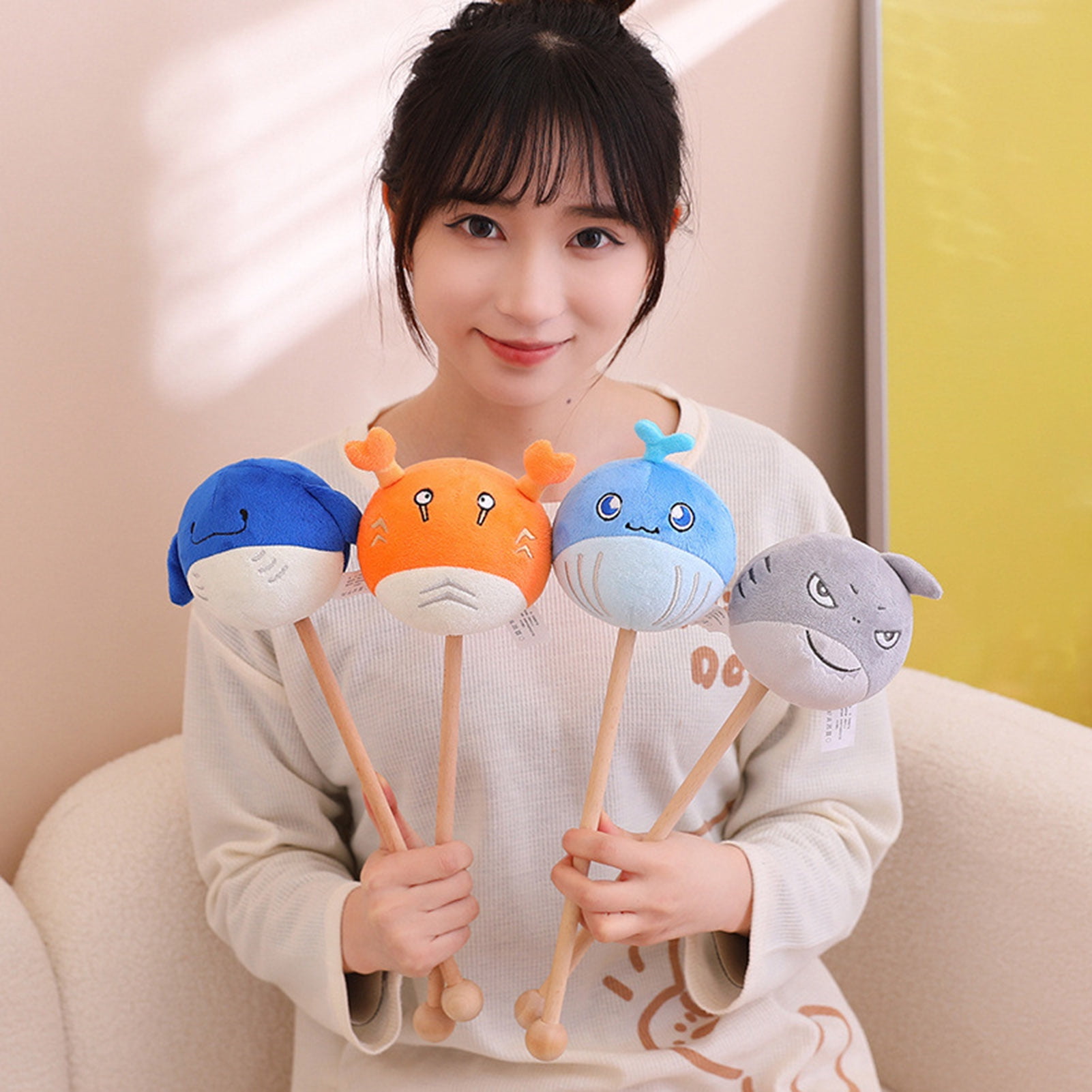 Sioweci Cute Sea Animal Massage Hammer Plush Ray Shark Whale Crab Sore ...