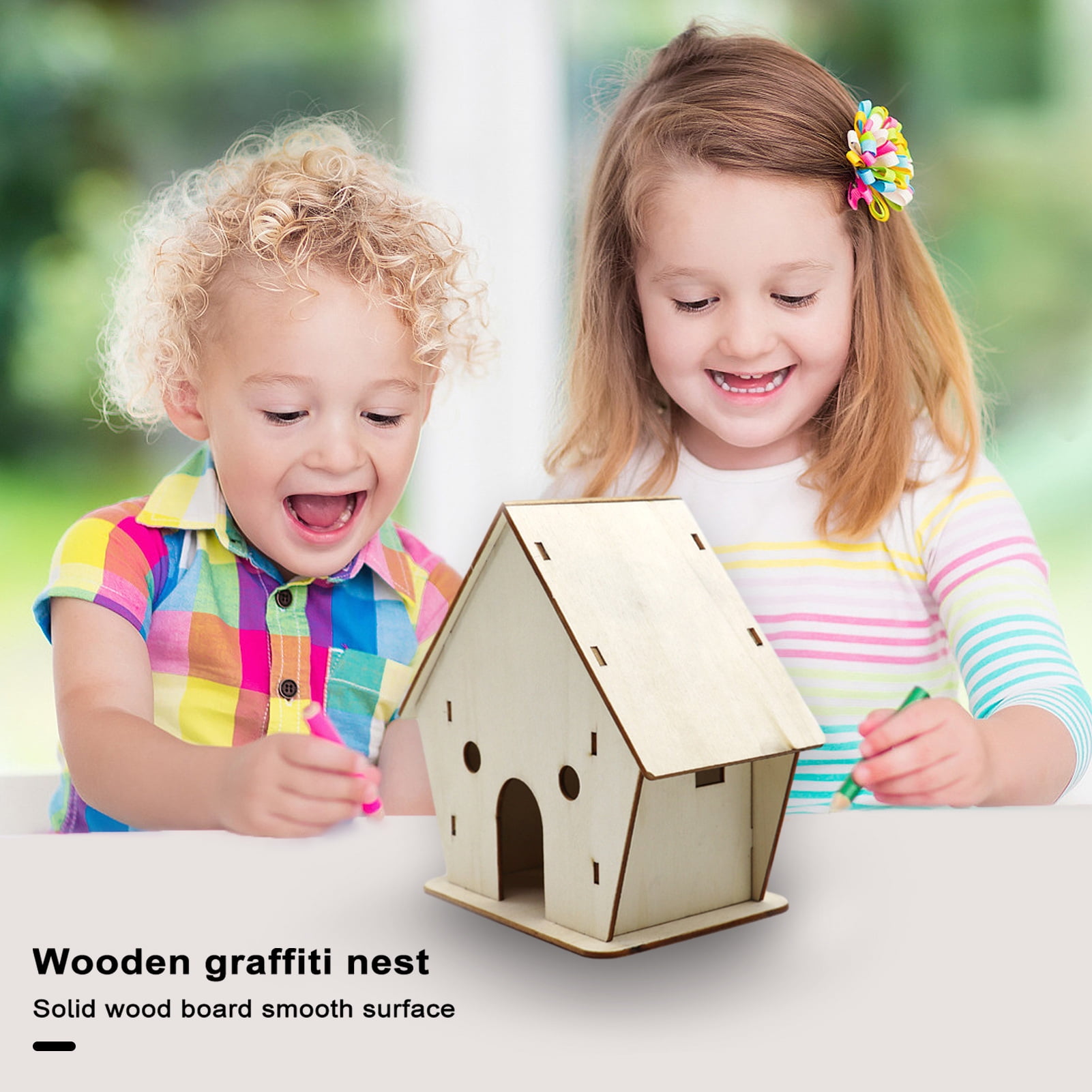 Sioweci DIY Wood Birdhouse Kit Unfinished Log Home Craft Project with ...