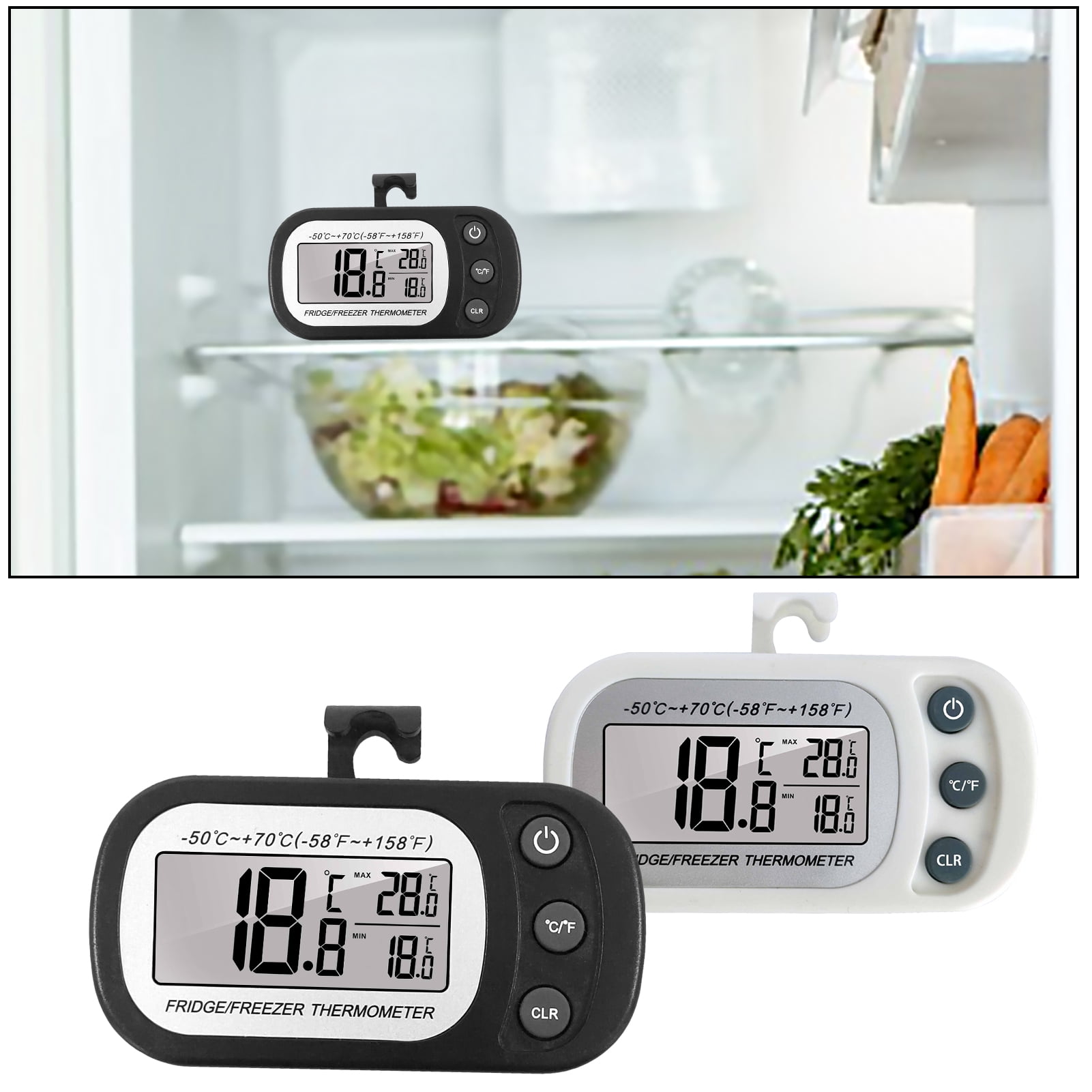 Sioweci Digital Refrigerator Thermometer Large LCD Display Magnetic ...