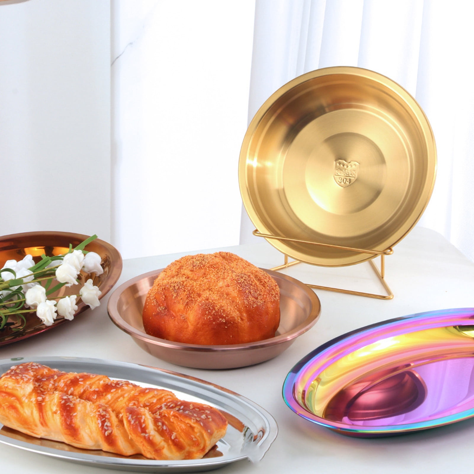 Sioweci Dinner Plate Durable Multi-function Stainless Steel Round Home ...