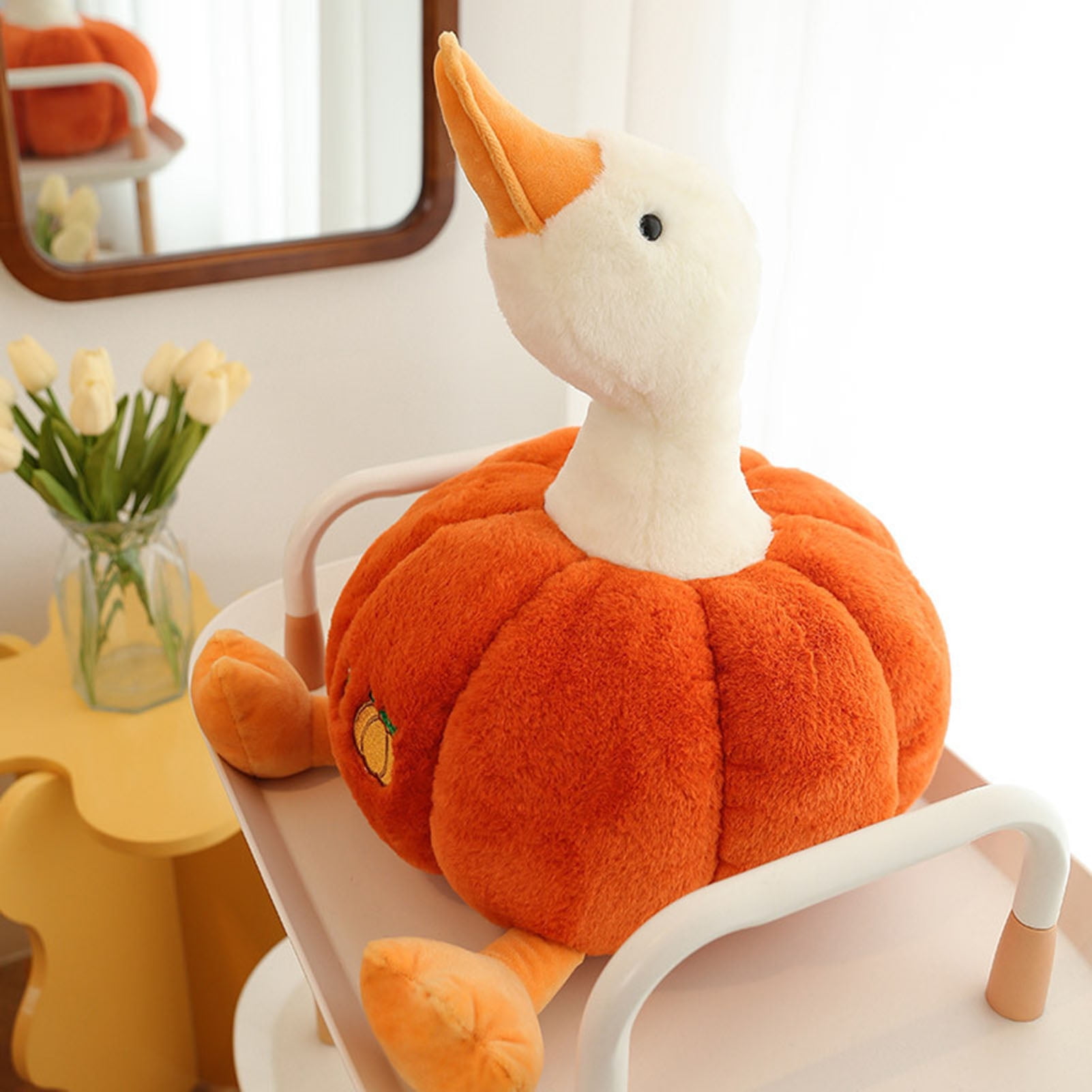Sioweci Duck Plush Doll Super Soft Sofa Cushion 2-in-1 Pumpkin Duck ...