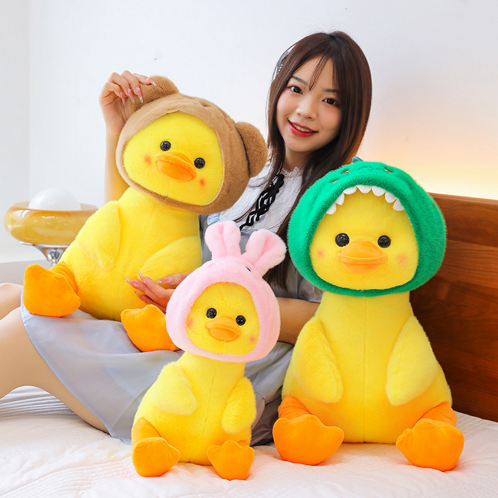 Sioweci Duck Plush Toy with Removable Rabbit Bear Dinosaur Hat Animal ...