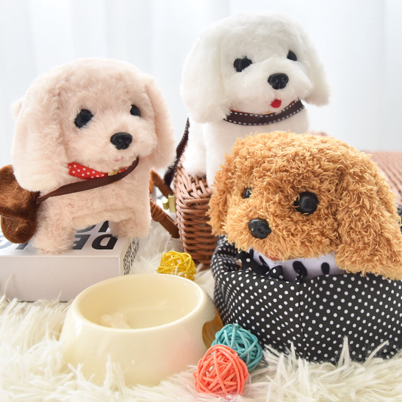 Sioweci Electric Plush Dog 6 Accessories Tail Wagging Simulated Walking ...