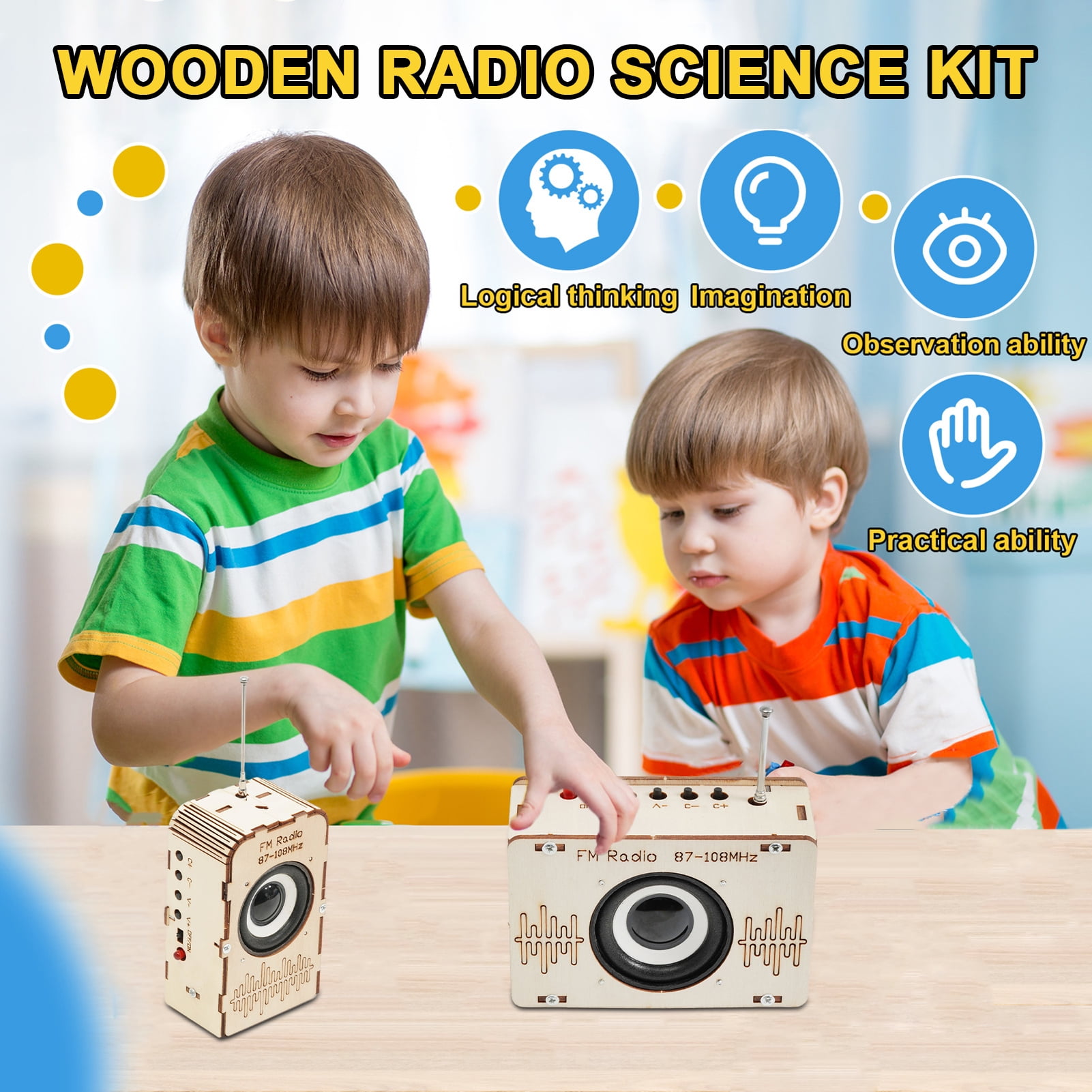Sioweci FM Radio STEM Science Kit Kids Wooden 3D Puzzle Electronic ...