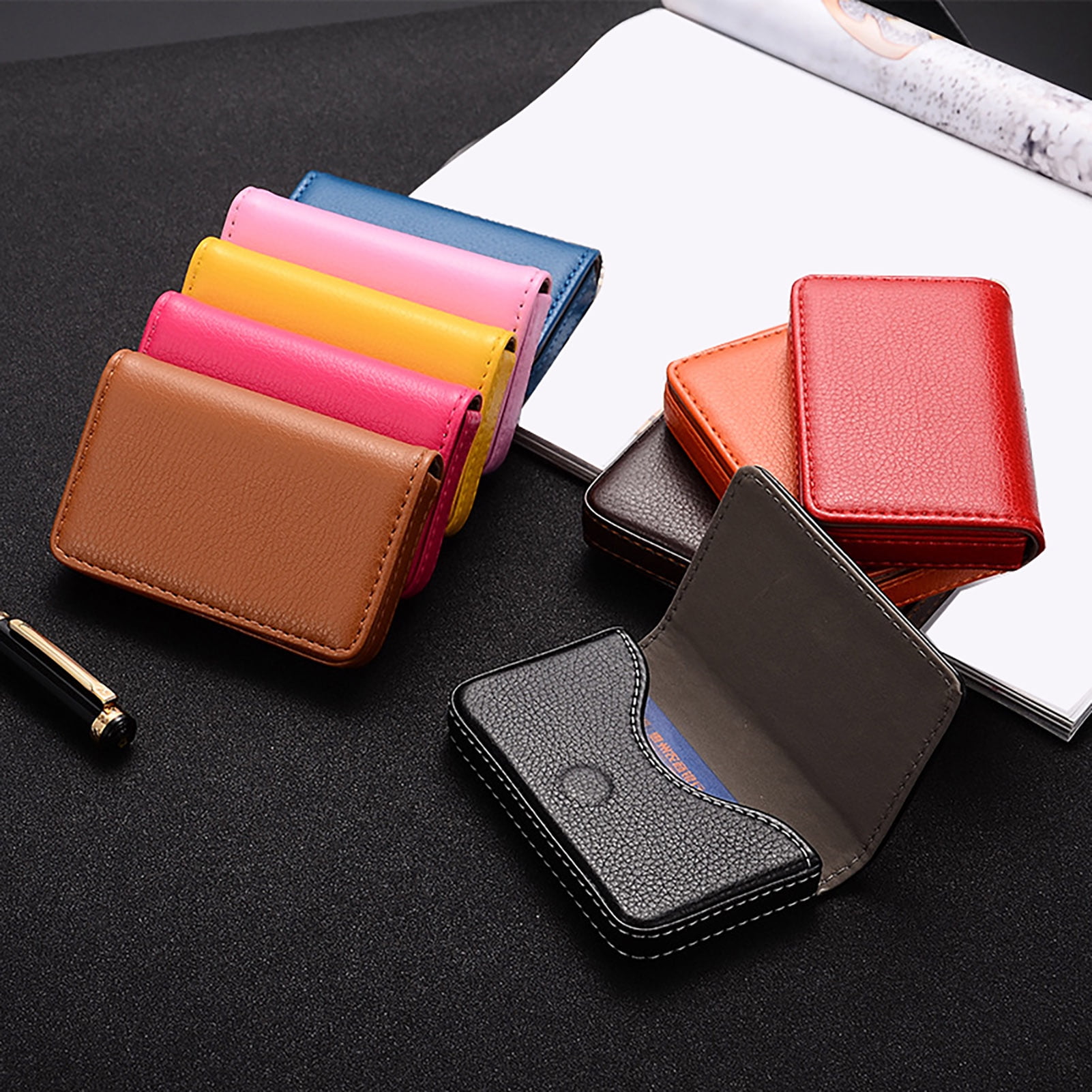 Sioweci Faux Leather Business Card Holder with Magnetic Closure Slim ...