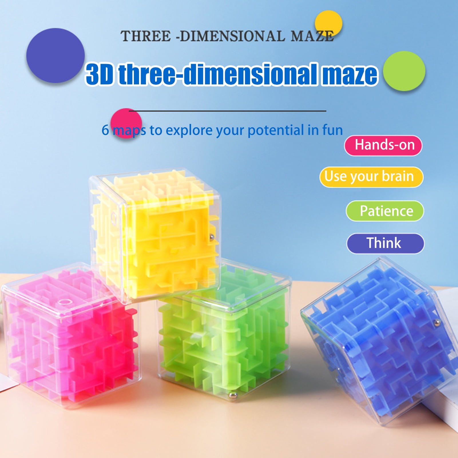 Sioweci Fidget Maze Puzzle Cube Toy Brain Teaser 3D Cube Toy Anxiety ...