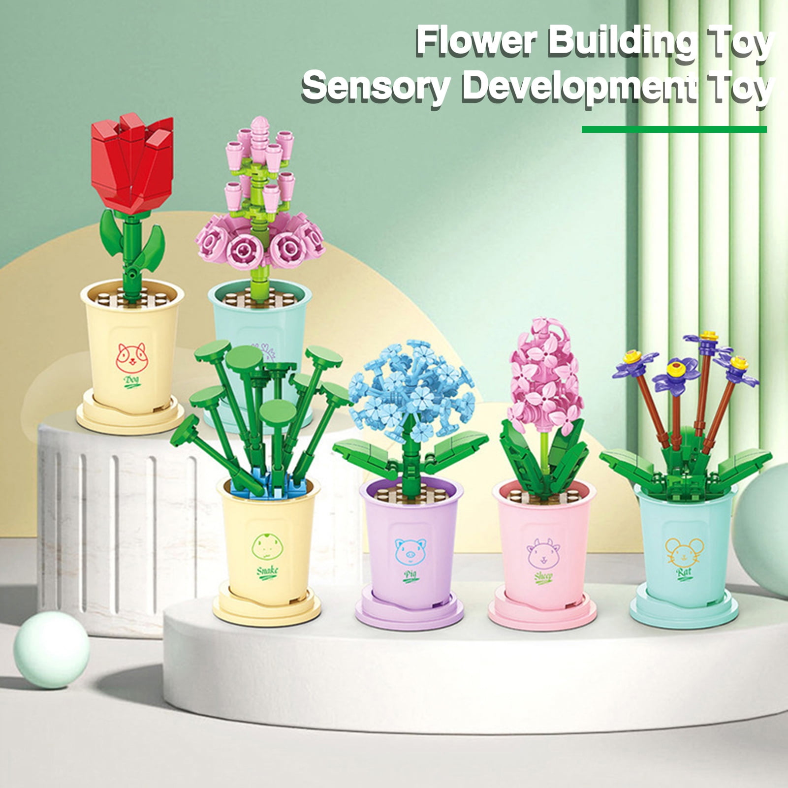 Sioweci Flower Potted Plant Building Blocks Toy DIY Assembly Flowers ...