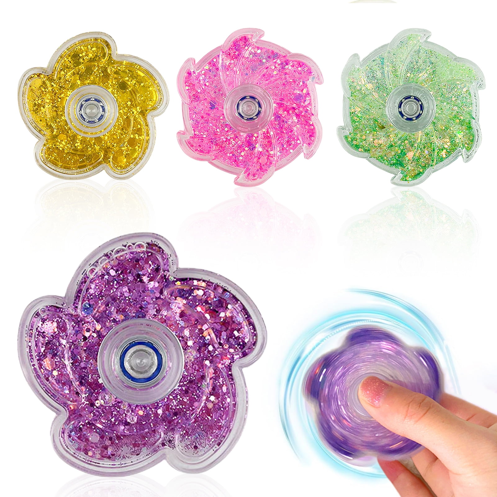 Sioweci Flower Spinner Fidget Toy Glitter Quicksand Filled Stress Relief Finger Flexibility ...