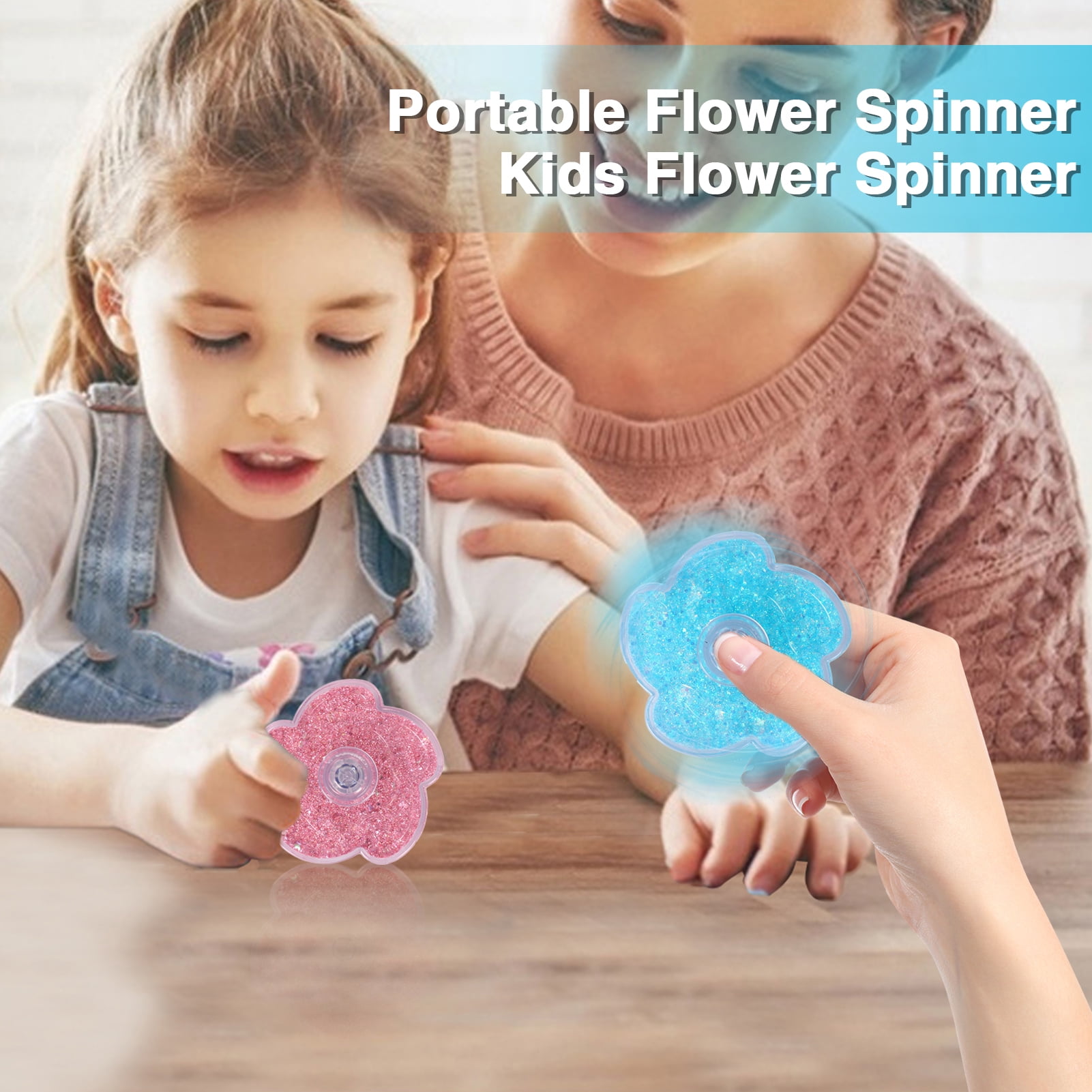 Sioweci Flower Spinning Top Fidget Toy Glitter Quicksand Filled Stress ...