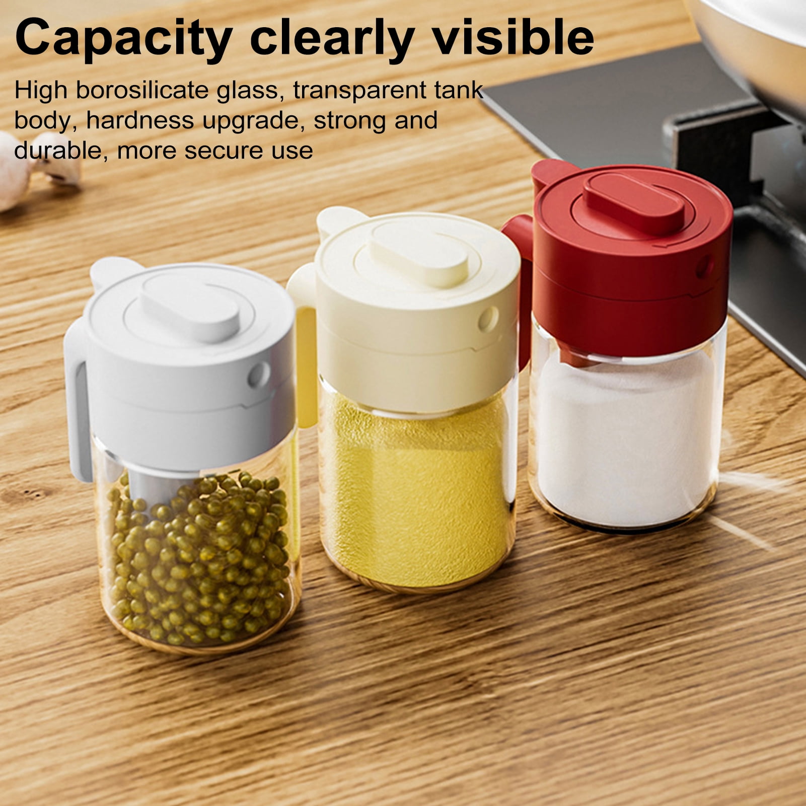 Sioweci Glass Spice Jar with Spoon Locking Design Airtight Lid ...