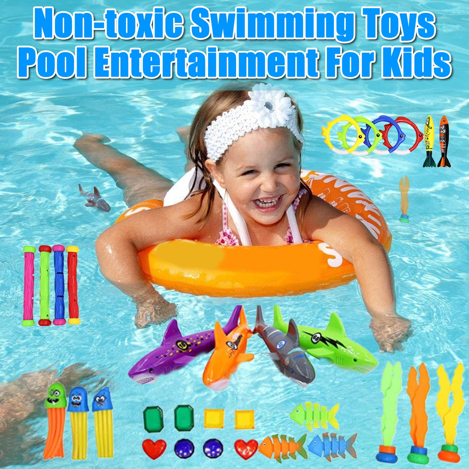 Sioweci Kids Diving Pool Toy Pool Dive Toys with Fish Seahorse Seagrass ...