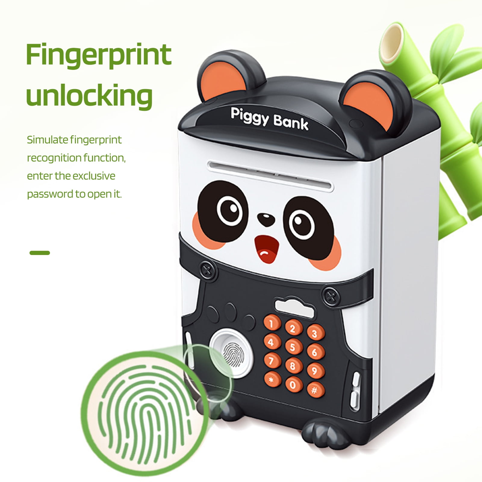 Sioweci Kids Panda Piggy Bank Auto-Roll Password Fingerprint Unlocking ...