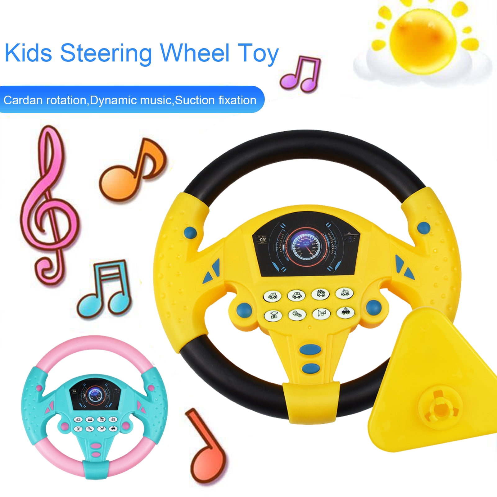 Sioweci Kids Steering Wheel Toy with Suction Cup Music 360 Degrees ...