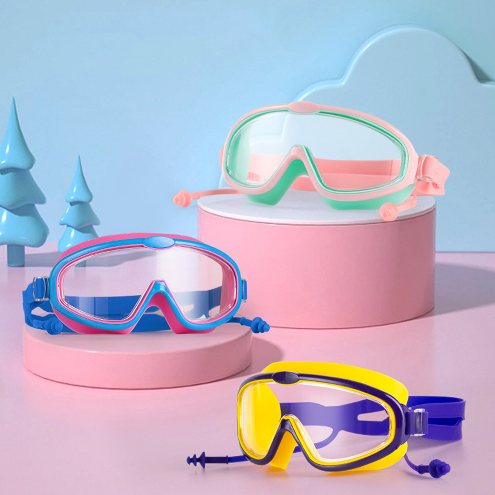Sioweci Kids Swim Goggles with Earplug Waterproof No Leakage Anti Fog ...