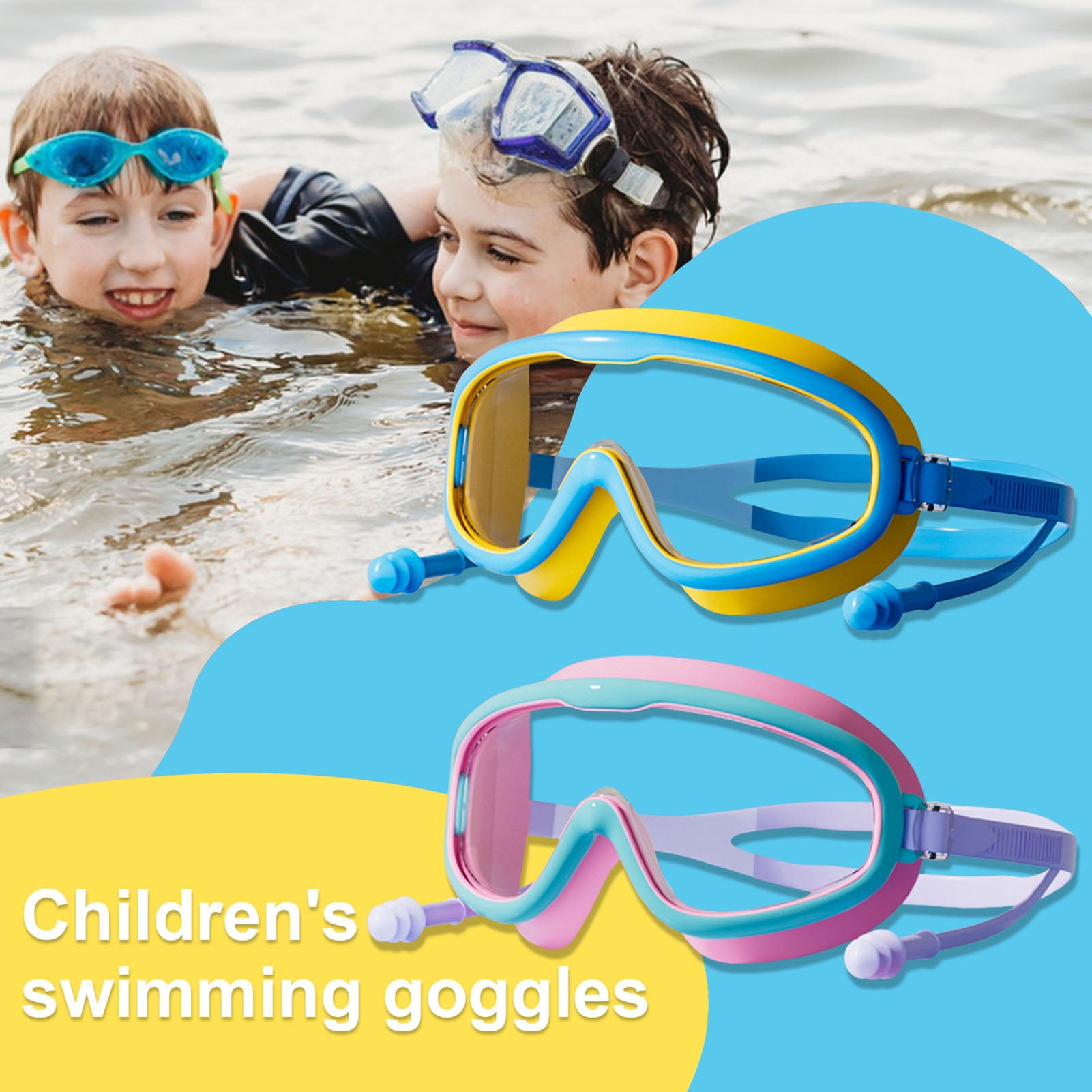 Sioweci Kids Swim Goggles with Nose Clip Waterproof No Leakage Anti Fog ...