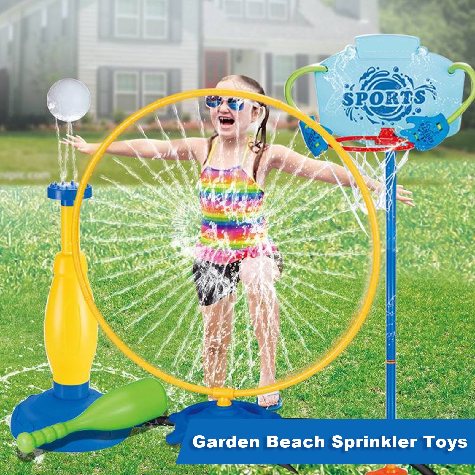 Sioweci Kids Water Sprinkler Toy Water Spray Rotary Ring Bar Baseball ...