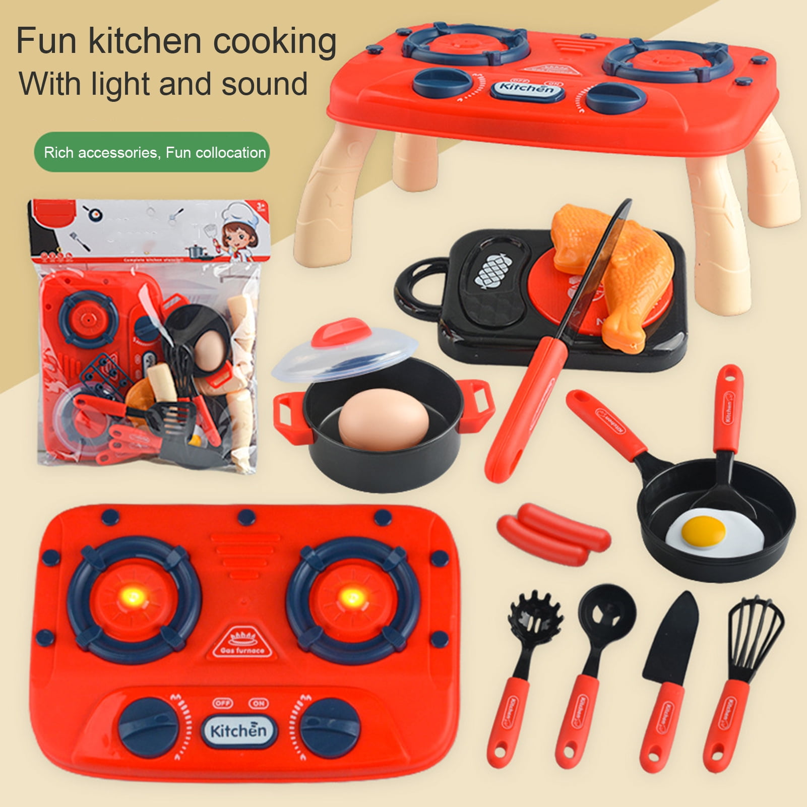 Sioweci Kitchen Cooking Toy Mini Kitchen Cooking Playset,Adjustable ...