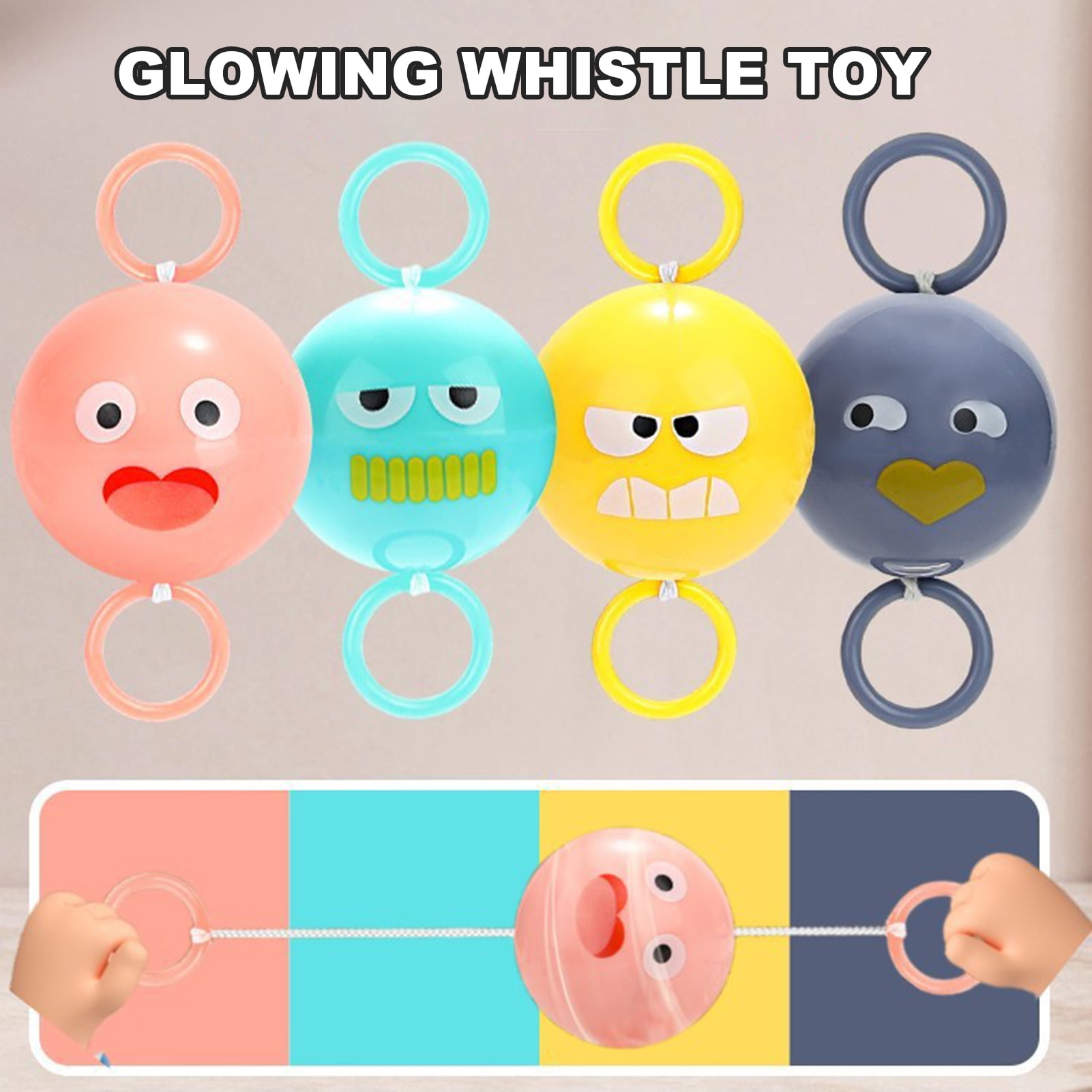 Sioweci Light-Up Pull Rope Whistle Ball LED Glowing Cartoon Expression ...