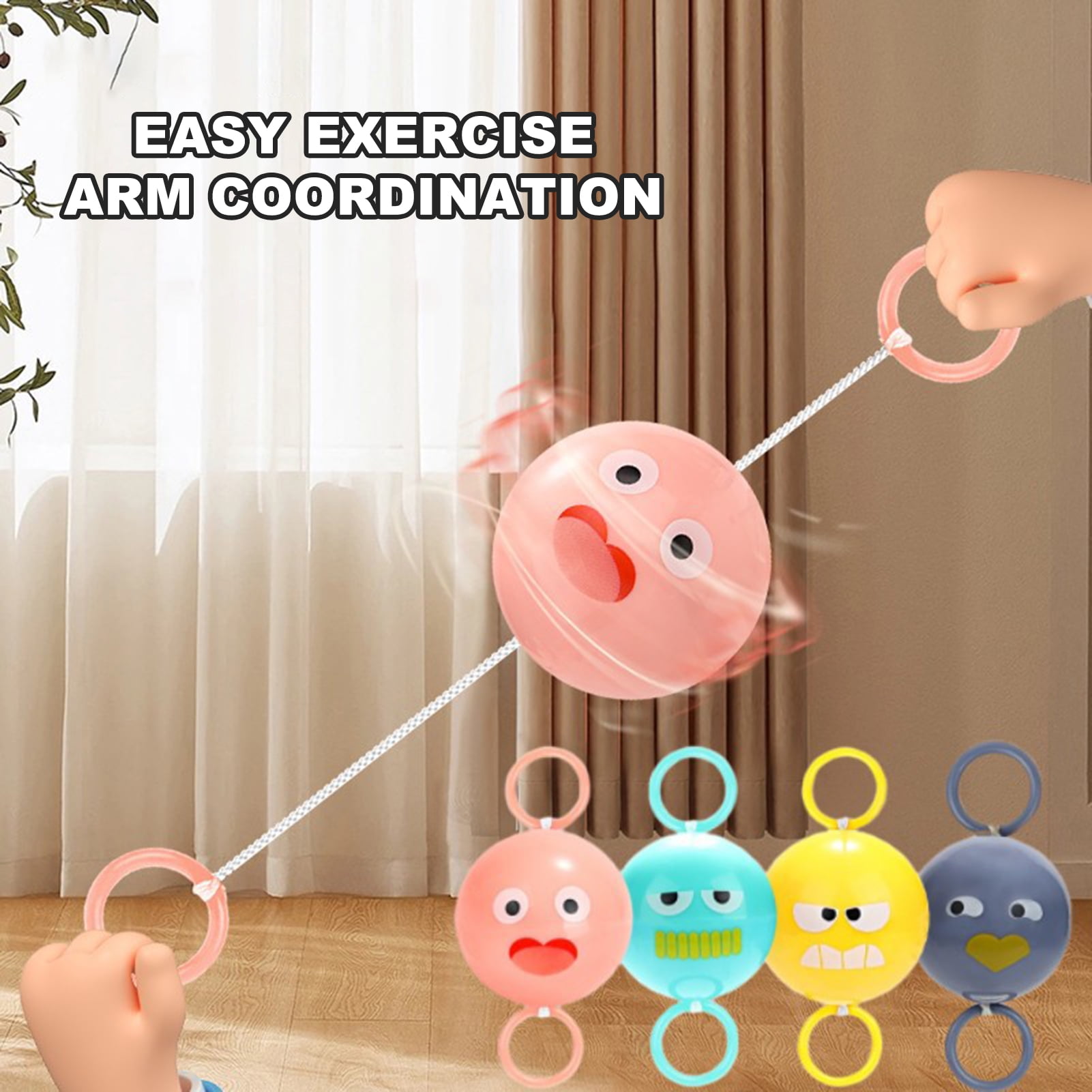 Sioweci Light-Up Pull Rope Whistle Ball LED Glowing Cartoon Expression ...