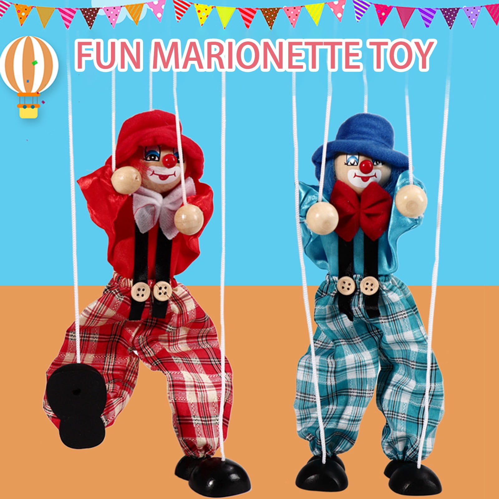 Sioweci Marionette Clown Puppet Toy Pull Rope Wooden Puppet Doll ...