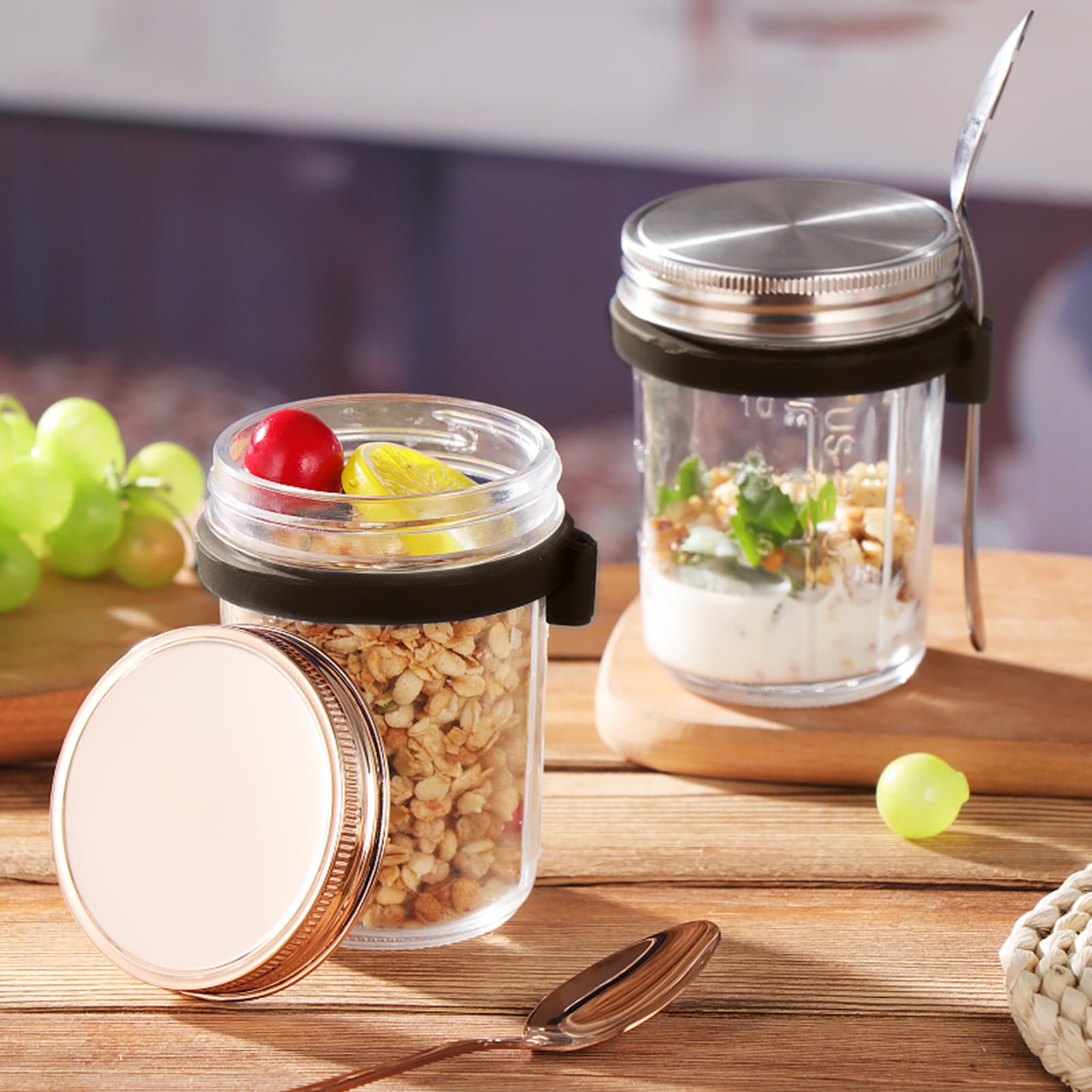 Sioweci Mason Jar with Spoon Airtight Lid Clear Scales Wide Mouth ...