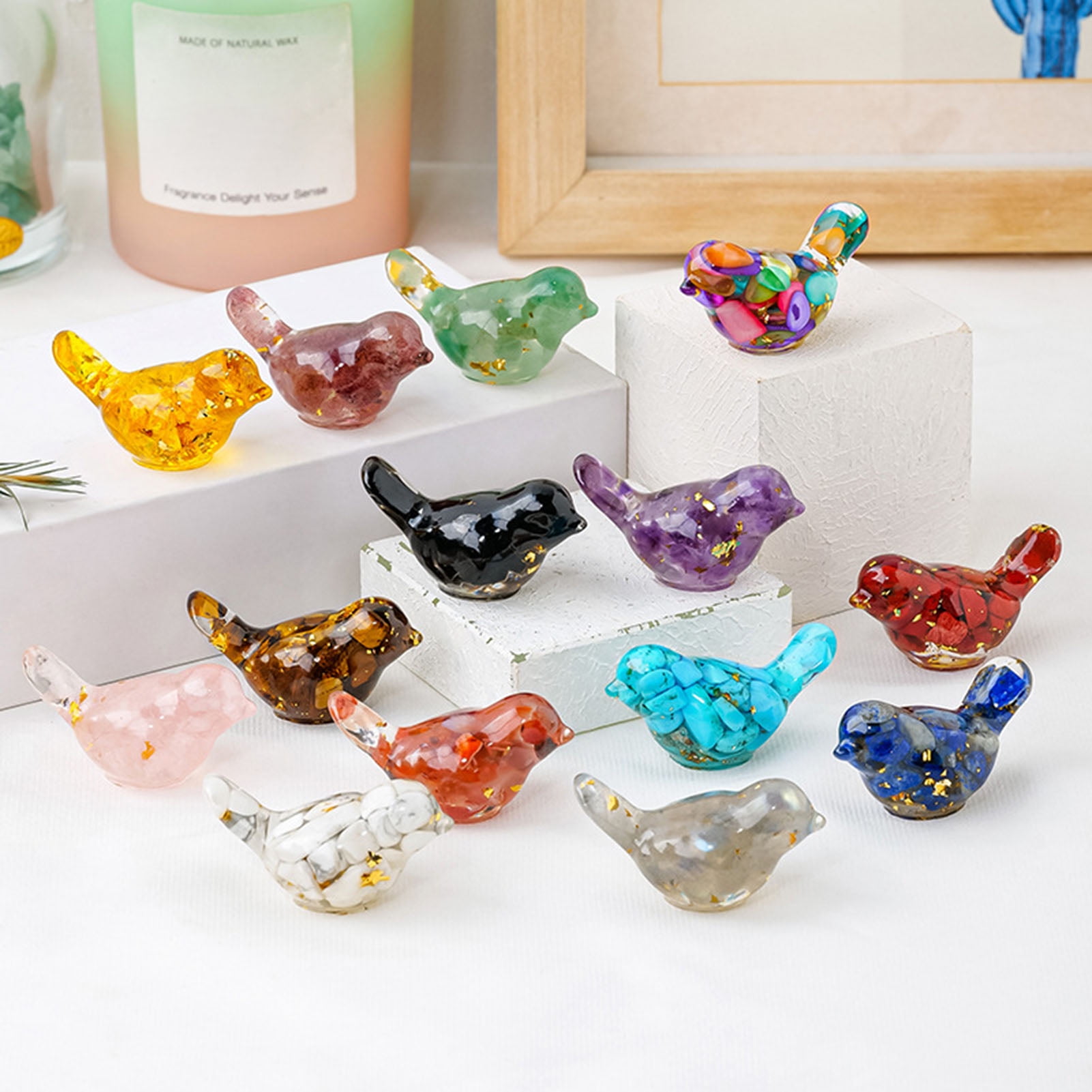 Sioweci Natural Stone Colorful Bird Figurine Positive Healing Energy ...
