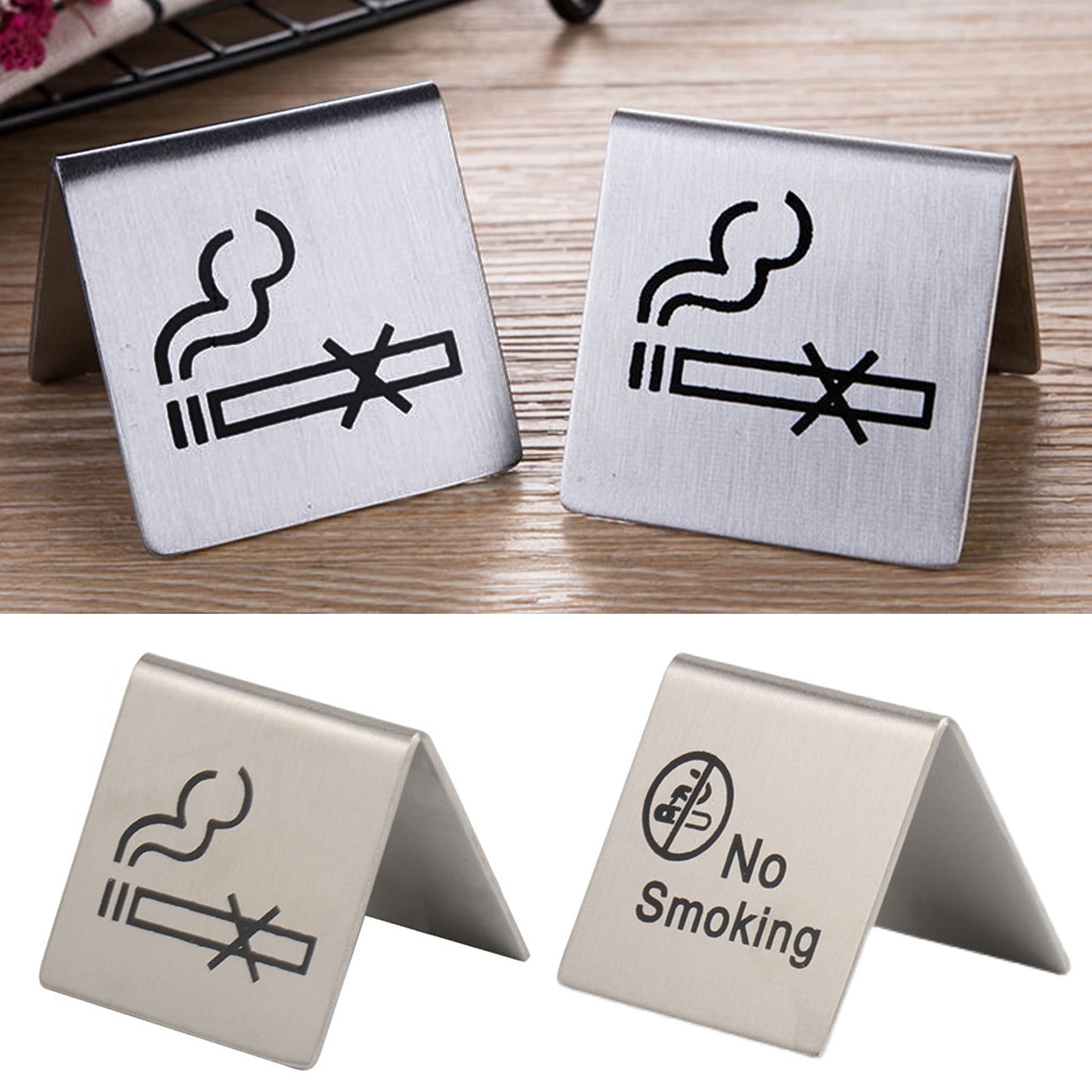 Sioweci No Smoking Sign Stainless Steel Double Sides Noticeable Clear ...