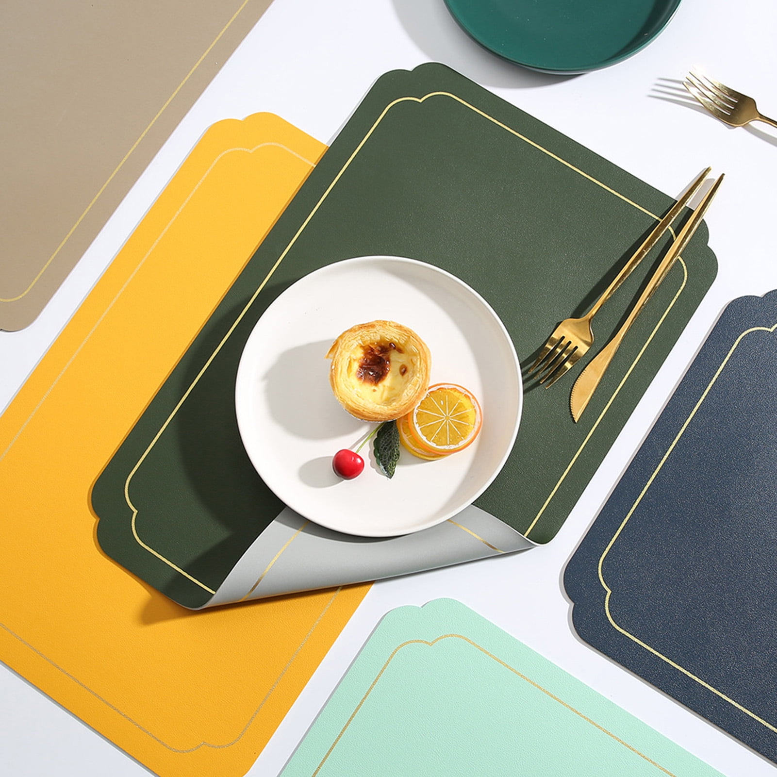 Sioweci Nordic Placemat Rectangular Gold Edge Design Heat Resistant ...