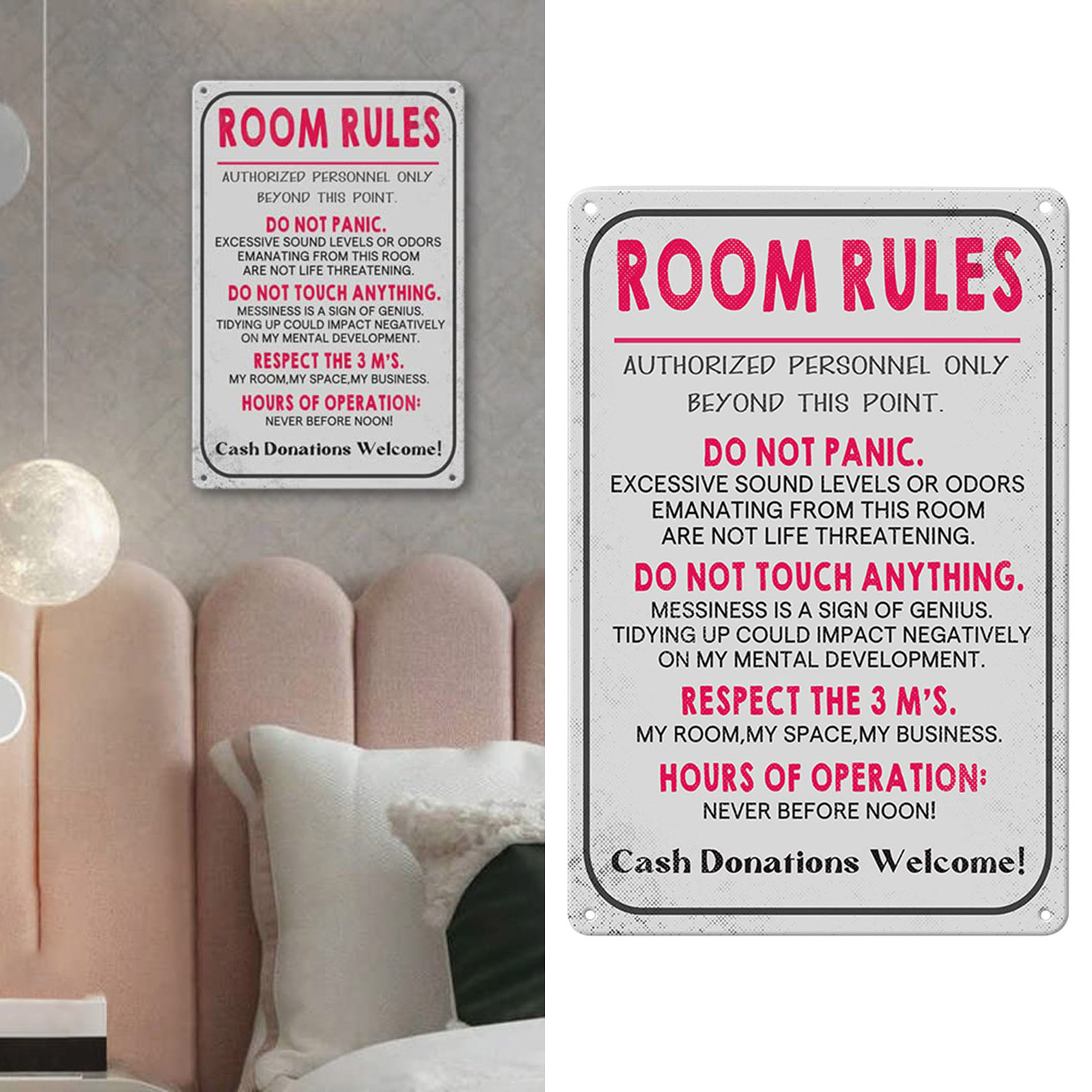 Sioweci Pink Room Rules Sign Teens Girls Boys Bedroom Gaming Room Dorm ...