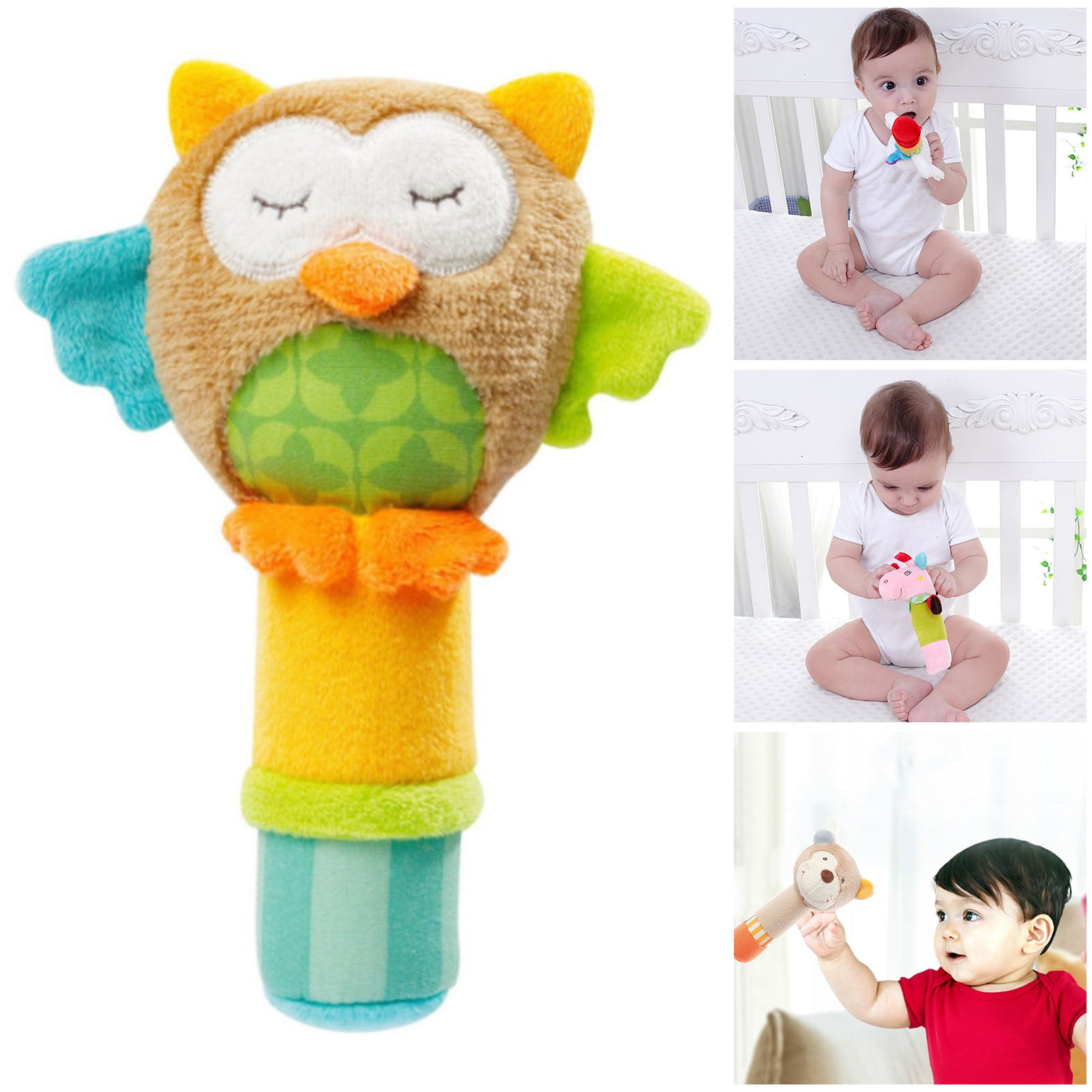 Sioweci Plush Animal Rattle Built-in BB Sounder Cute Bear Sheep Owl ...